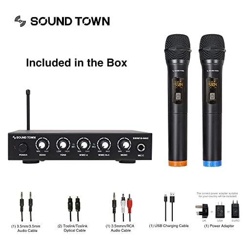 Sound Town Wireless Microphone Karaoke Mixer System with HD Audio Return Channel, Optical ...