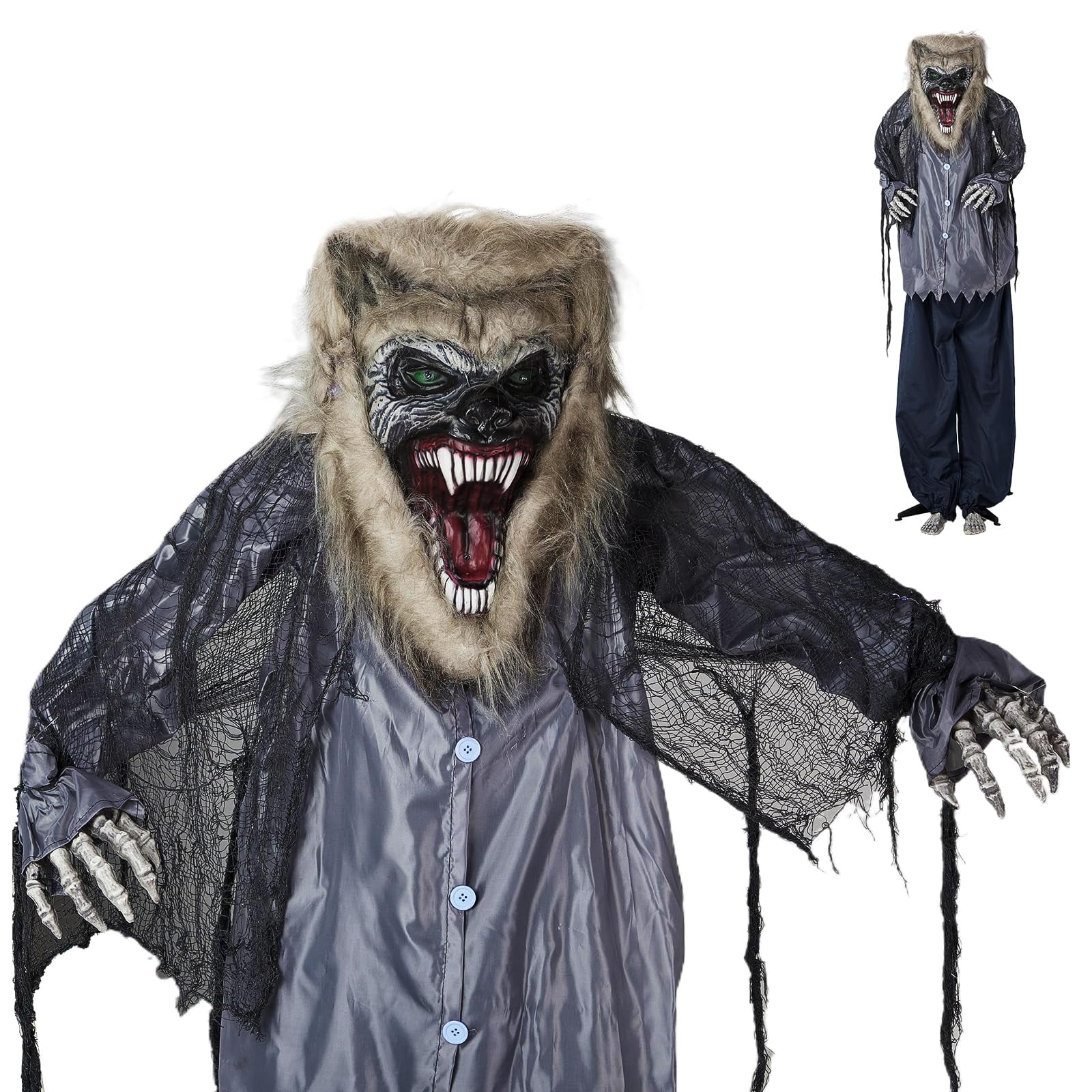 Sound Triggered Halloween Werewolf Statue, 7ft Tall Moving Arms ...