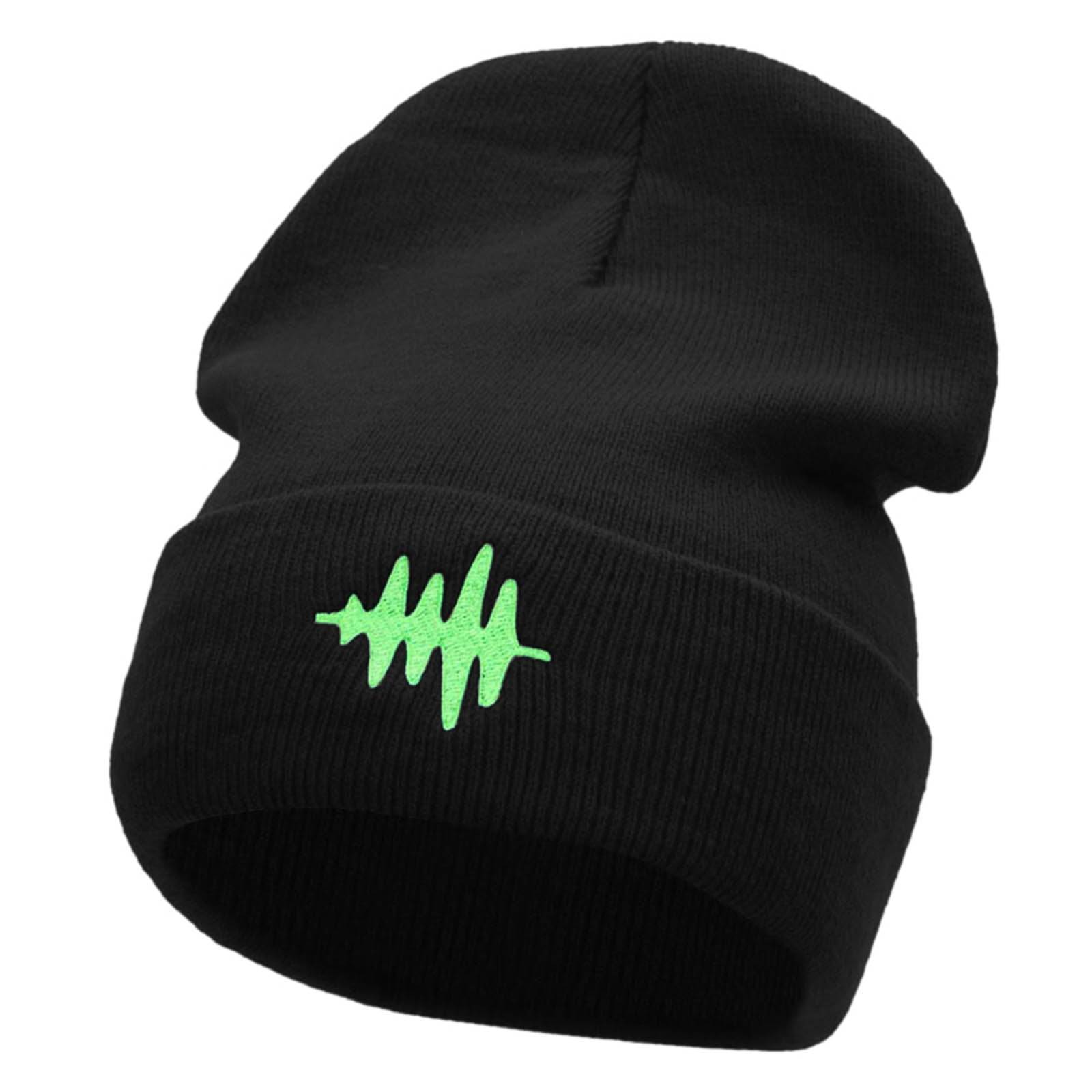 Sound Wave Embroidered 12 Inch Long Knitted Beanie - Black OSFM ...