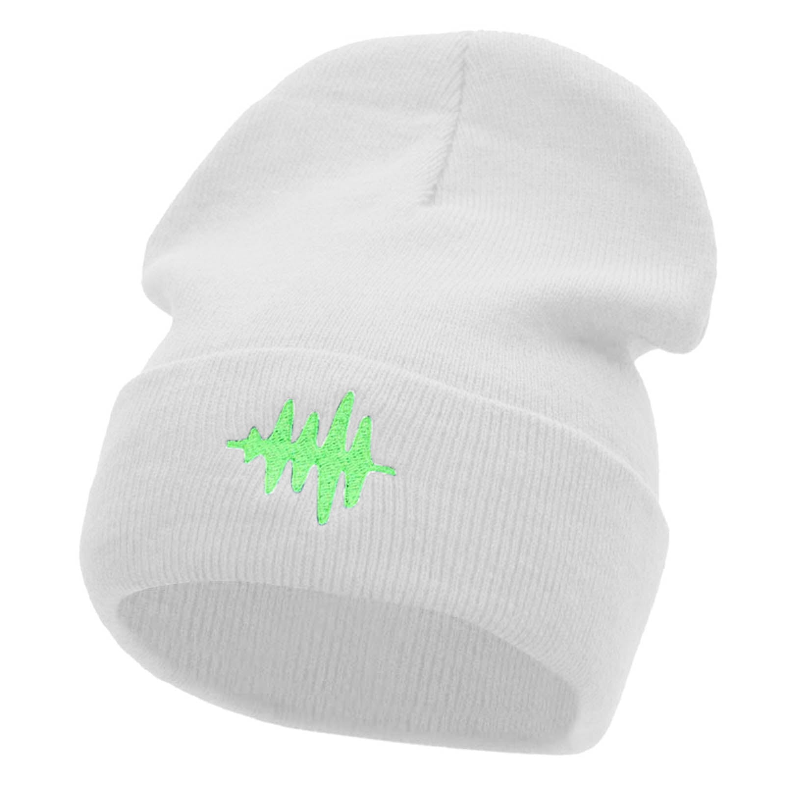 Sound Wave Embroidered 12 Inch Long Knitted Beanie - White OSFM ...
