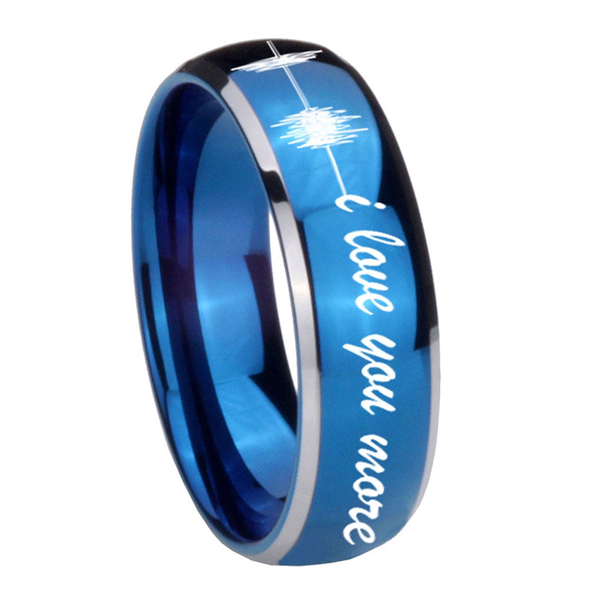 Sound Wave I love you more 8MM Polished Blue 2 Tone Dome Tungsten Men ...