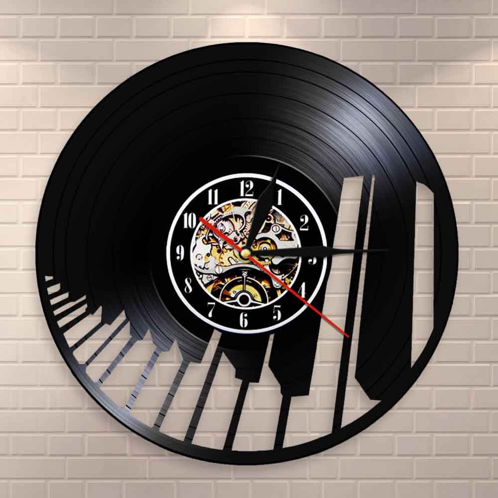 Sound Wave Piano Keyboard Wall Art Wall Clock Pianist Vinyl Record Wall ...