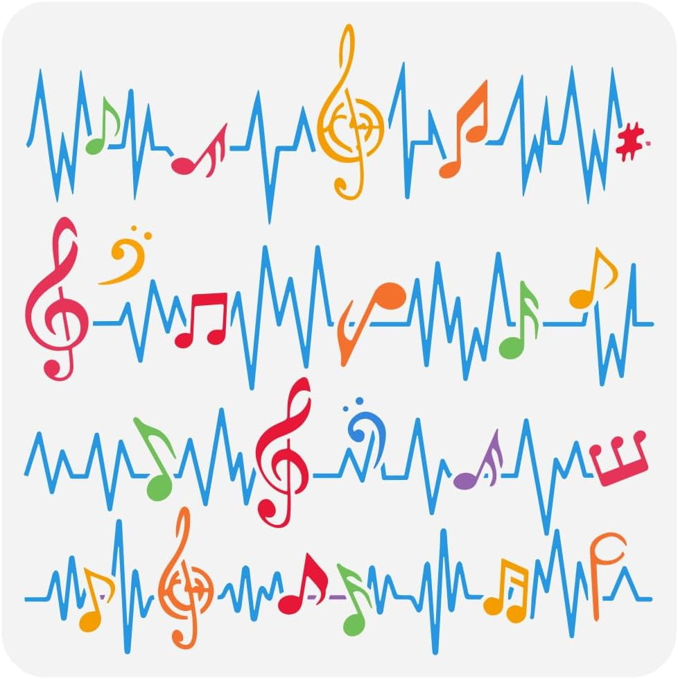 Sound Wave Stencil for Painting 11.8x11.8 inch Reusable Music Note ...