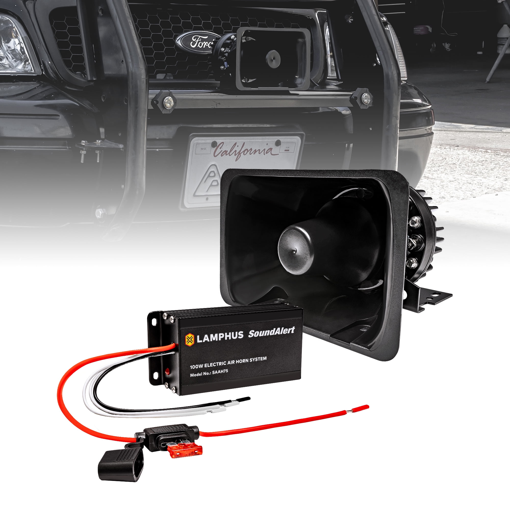SoundAlert 100W Siren Speaker, Police Air Horn Kit, 120-130 dB, Manual ...