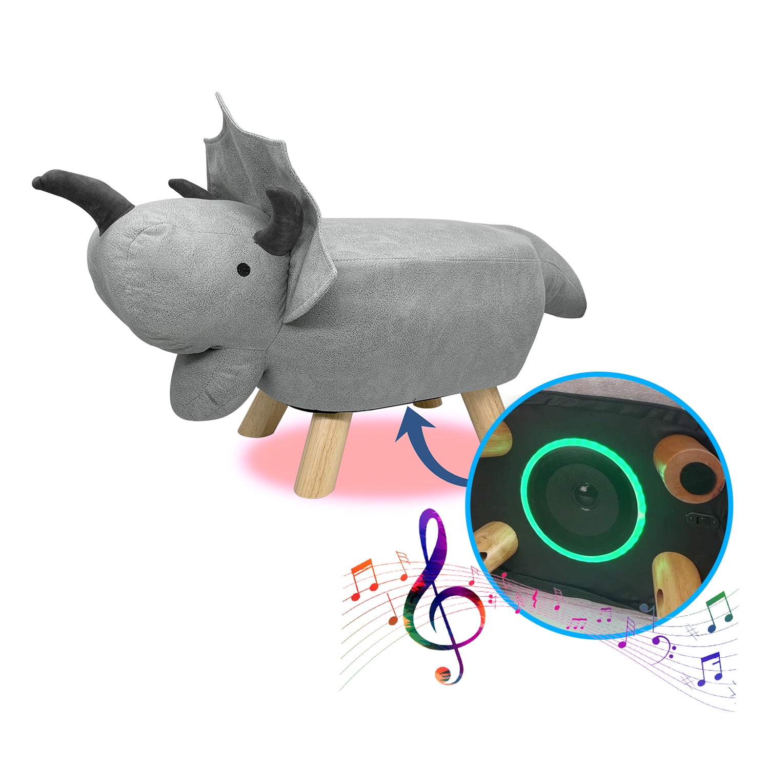 SoundCritter 16" Kid's Stool Ottoman, Built-in Speaker & RBN Nightlight ...