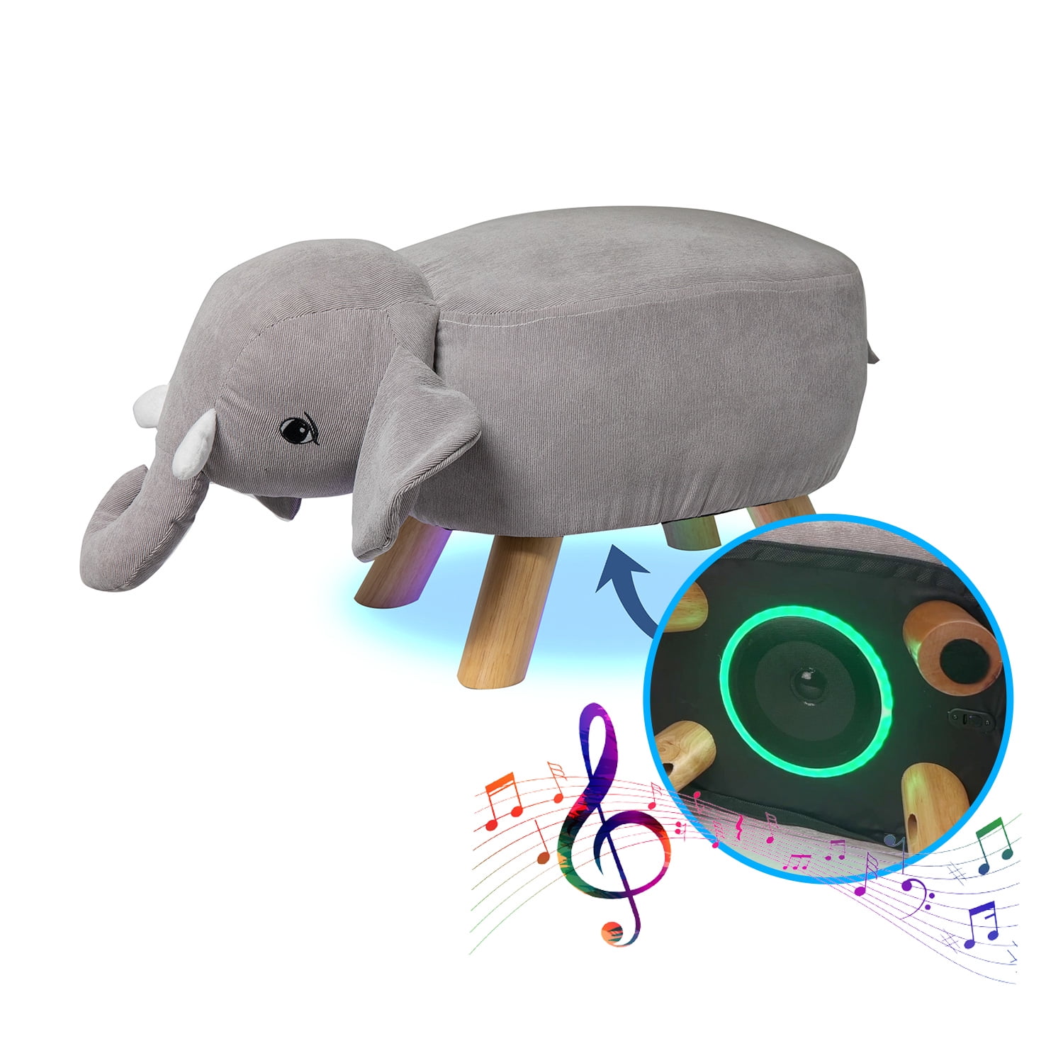 SoundCritter 16" Kid's Stool Ottoman, Built-in Speaker & RBN Nightlight ...