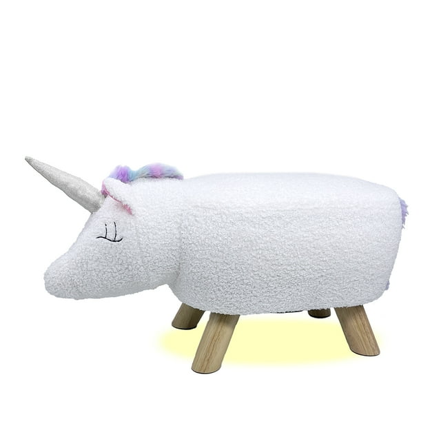 SoundCritter 16" Kid's Stool Ottoman, Built-in Speaker & RBN Nightlight (4 Light Modes), Unicorn ...