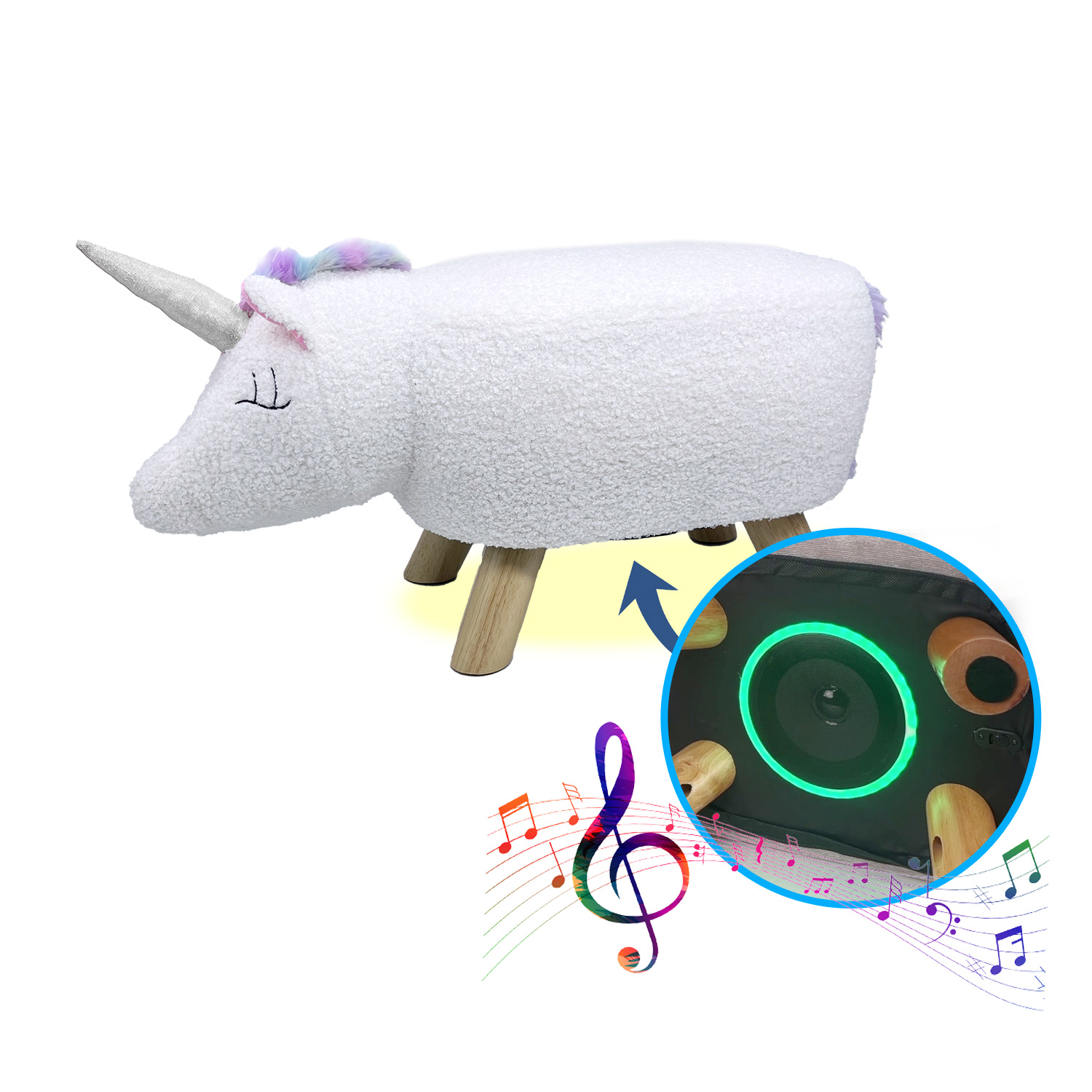 SoundCritter 16" Kid's Stool Ottoman, Built-in Speaker & RBN Nightlight ...