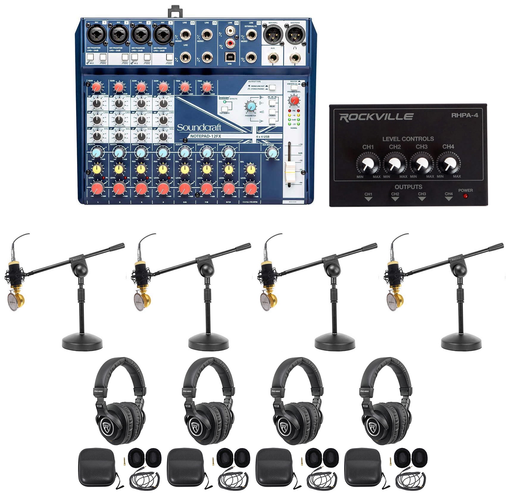 Soundcraft 4-Person Podcast Podcasting Recording Kit Mics+Headphones ...