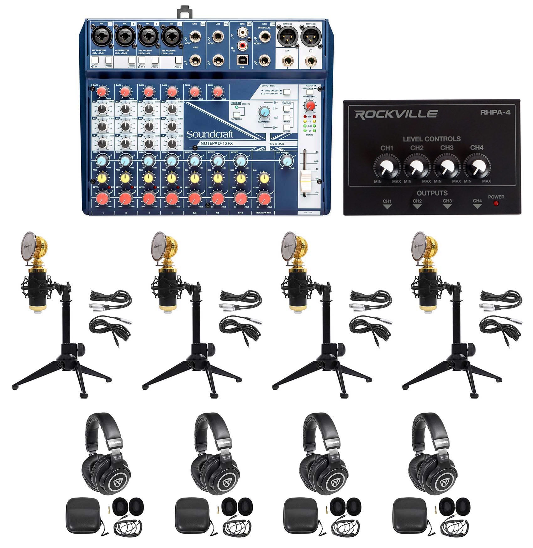 Soundcraft Podcast Recording Kit: 4-Person Studio Set with Mics ...