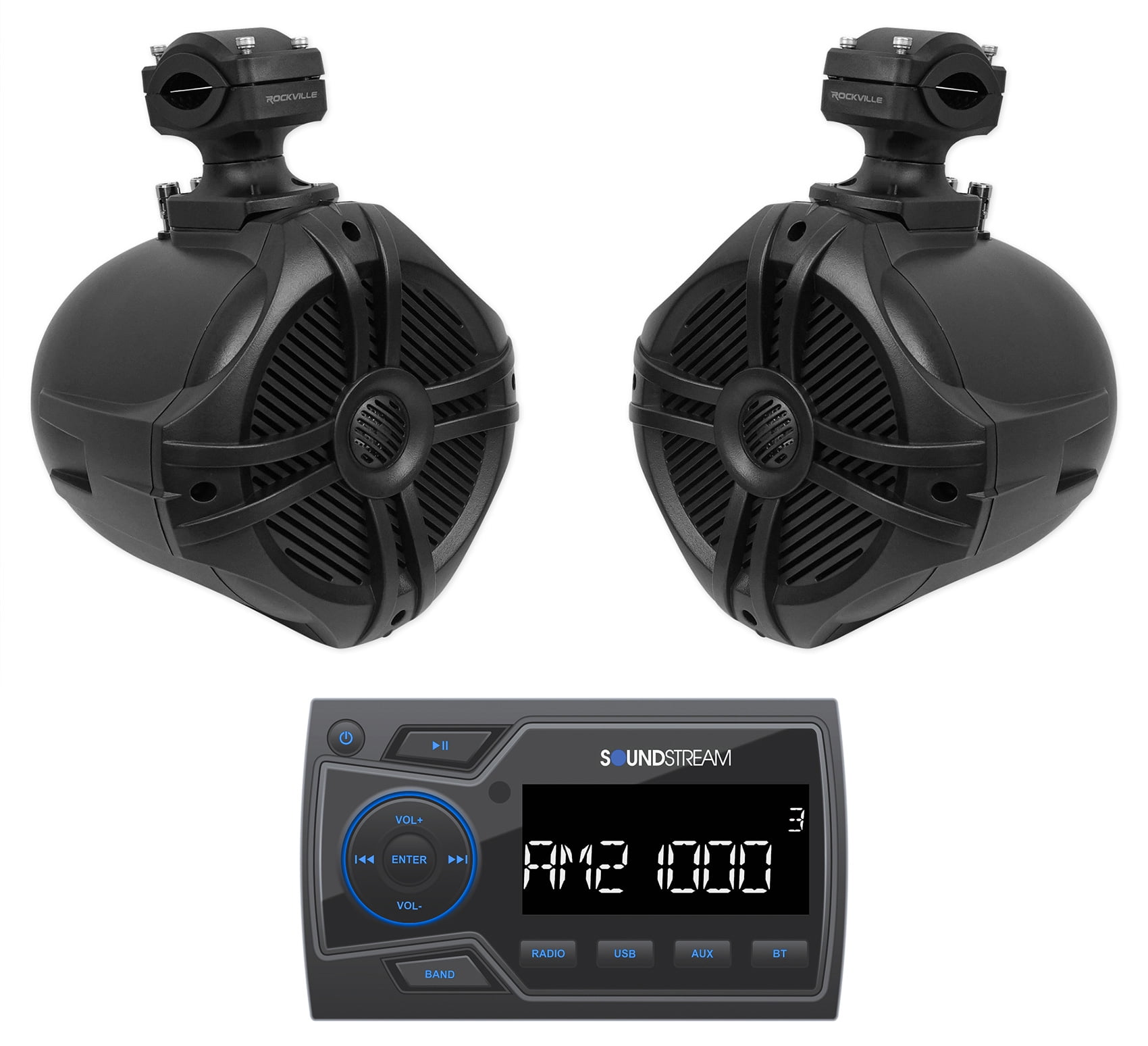 Soundstream MHU-32 Marine Boat ATV/UTV Bluetooth Receiver+2) 6.5" Tower ...