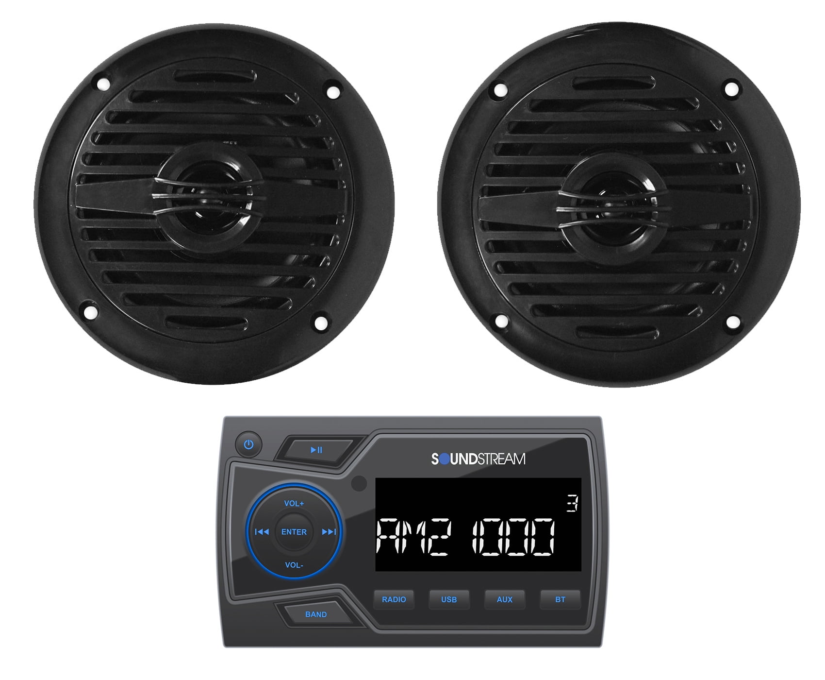 Soundstream MHU-32 Marine Boat ATV/UTV Bluetooth Receiver+(2) Black 4 ...