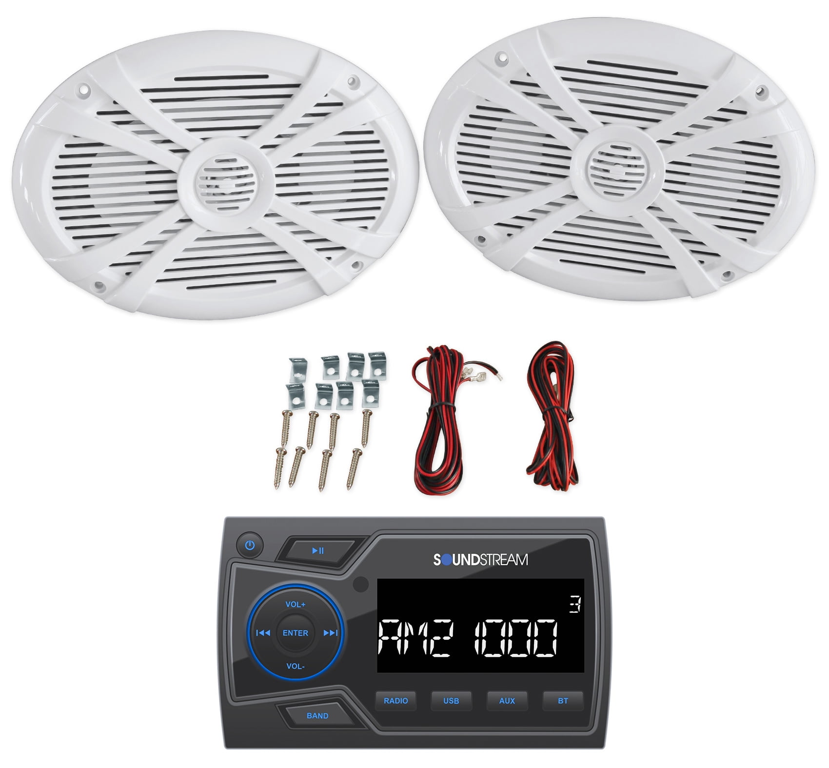 Soundstream MHU-32 Marine Bluetooth Receiver, 2 White 6x9 1000W ...