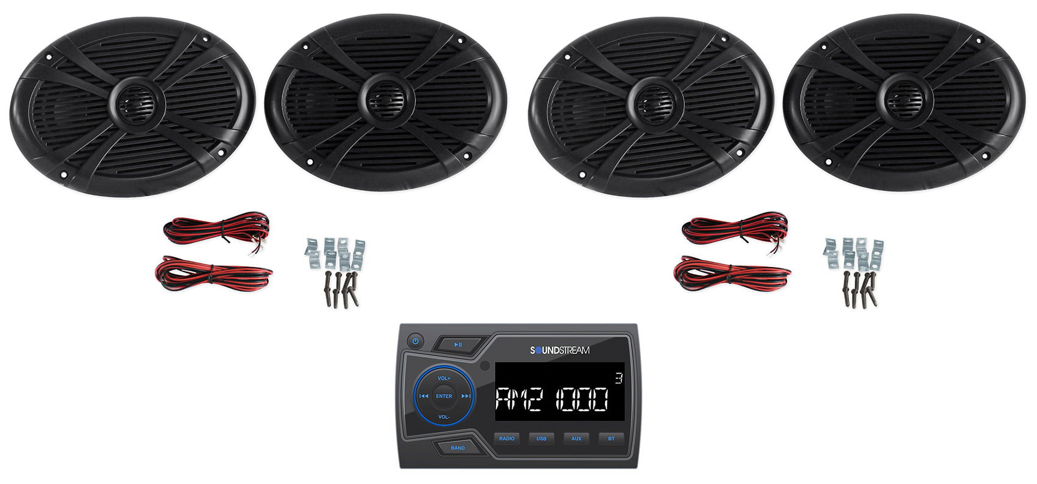 Soundstream MHU-32 Marine Boat ATV/UTV Bluetooth Receiver+4) Black 6x9 ...
