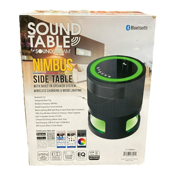 Soundstream Nimbus Music Home Bluetooth 5.0 Speaker Side Table with USB ...