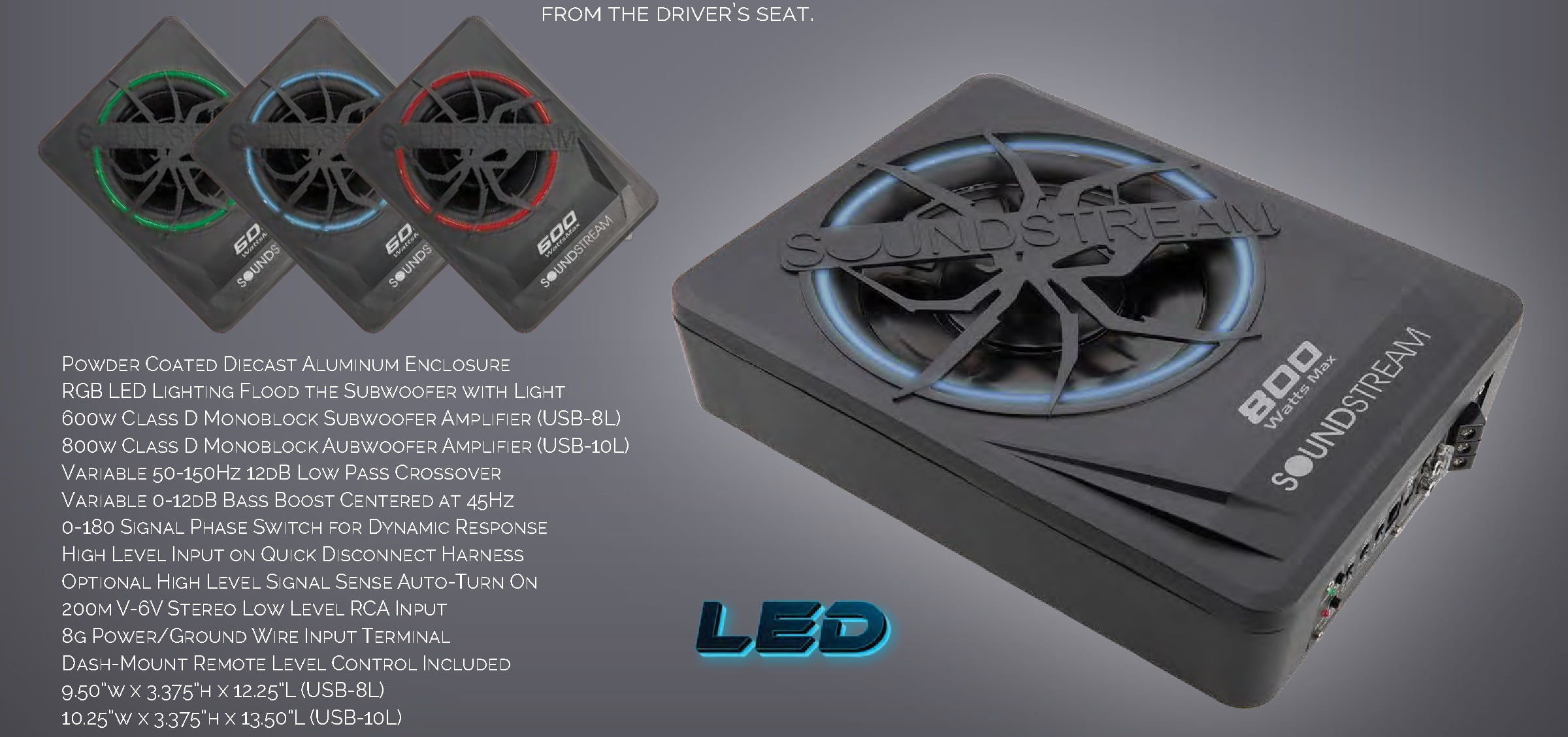 Soundstream USB-8DL Under Seat Enclosure w/ 8″ Subwoofer & RGB LED ...