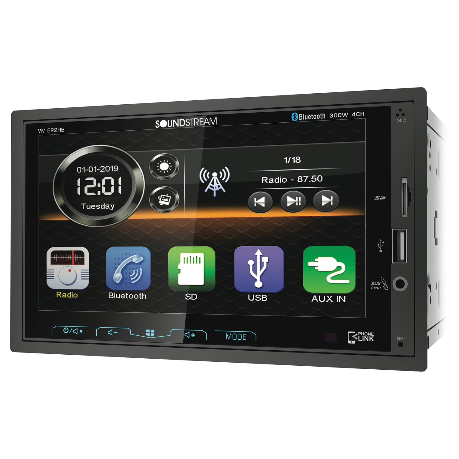 Soundstream VM-622HB 6.2" Double-DIN Mechless Head Unit with Bluetooth ...