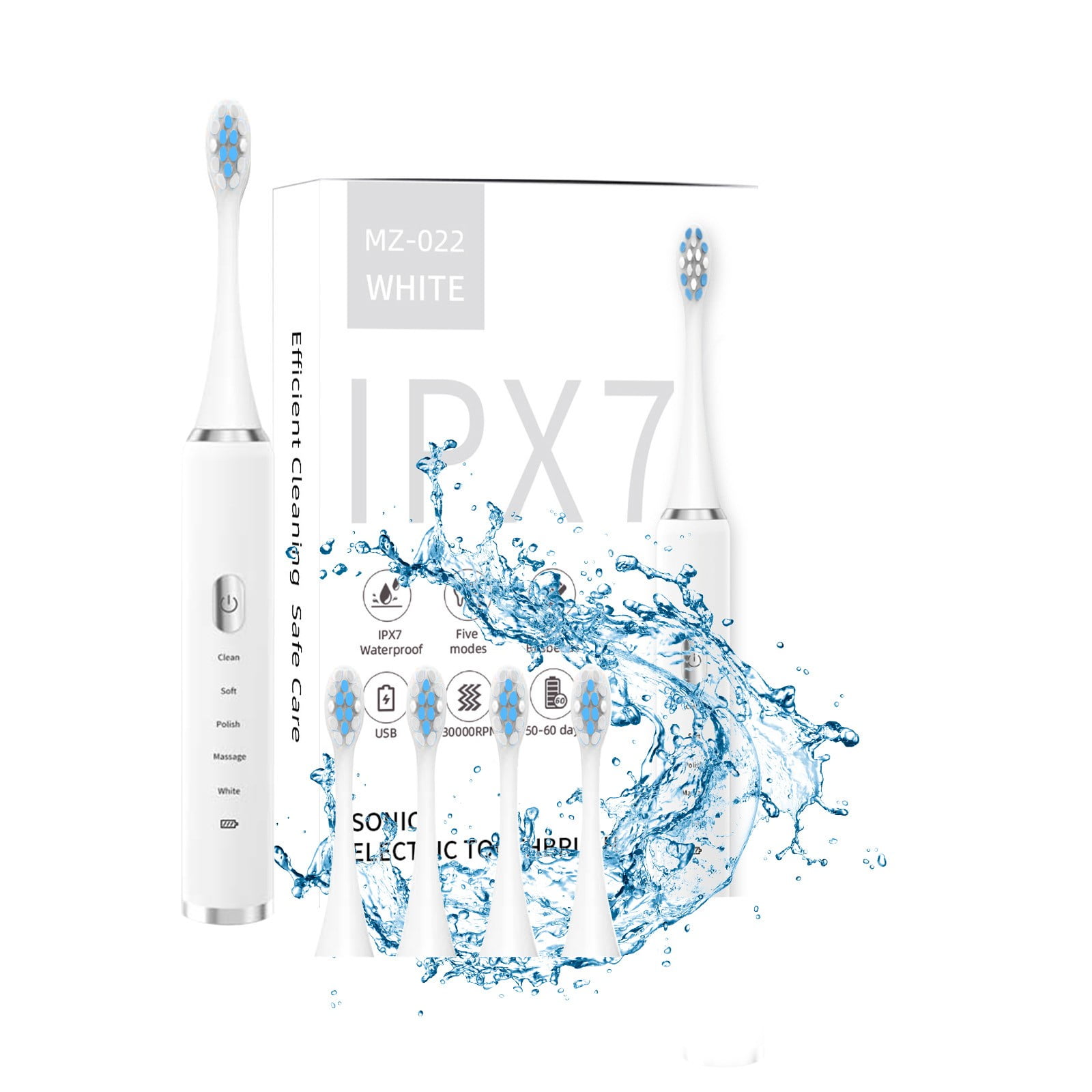 Soundwave Toothbrush Rechargeable, with 5 Brush Heads 5 Modes, 30 ...