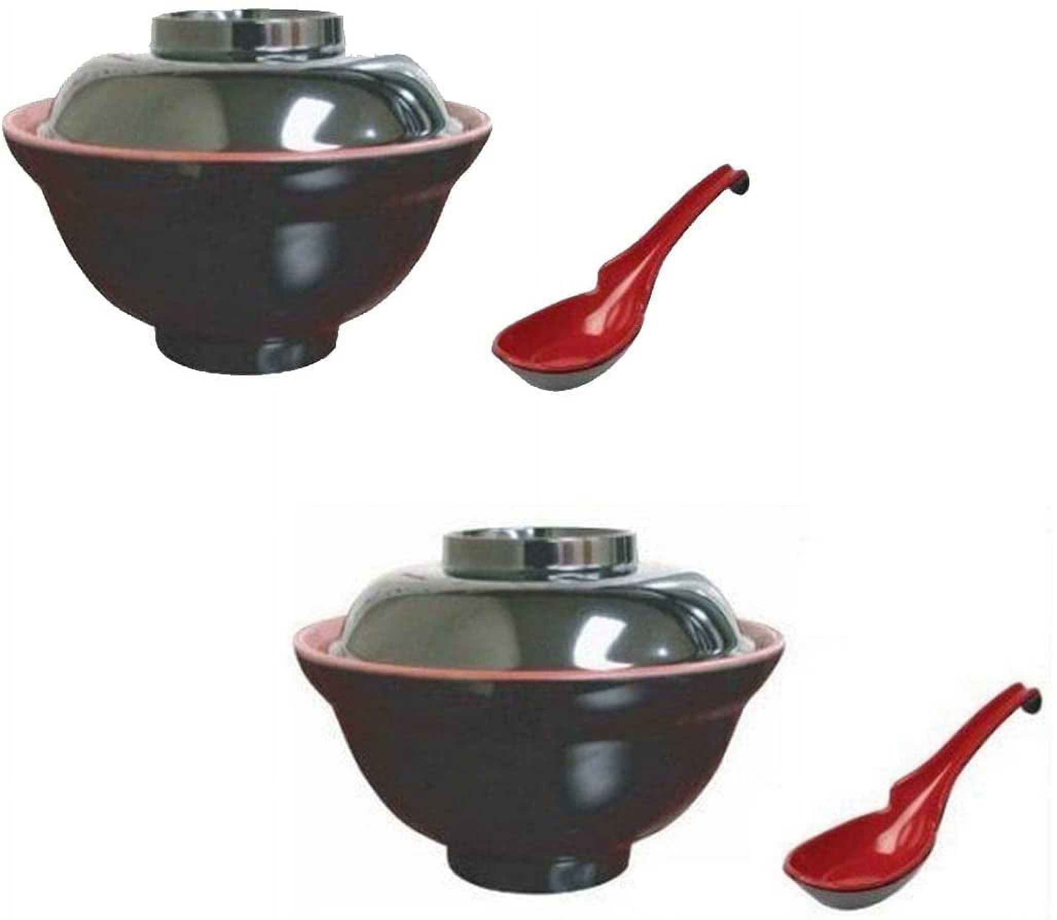 Soup Bowl with Lid and Spoon for Miso Soup Rice Poke Donburi Noodle ...