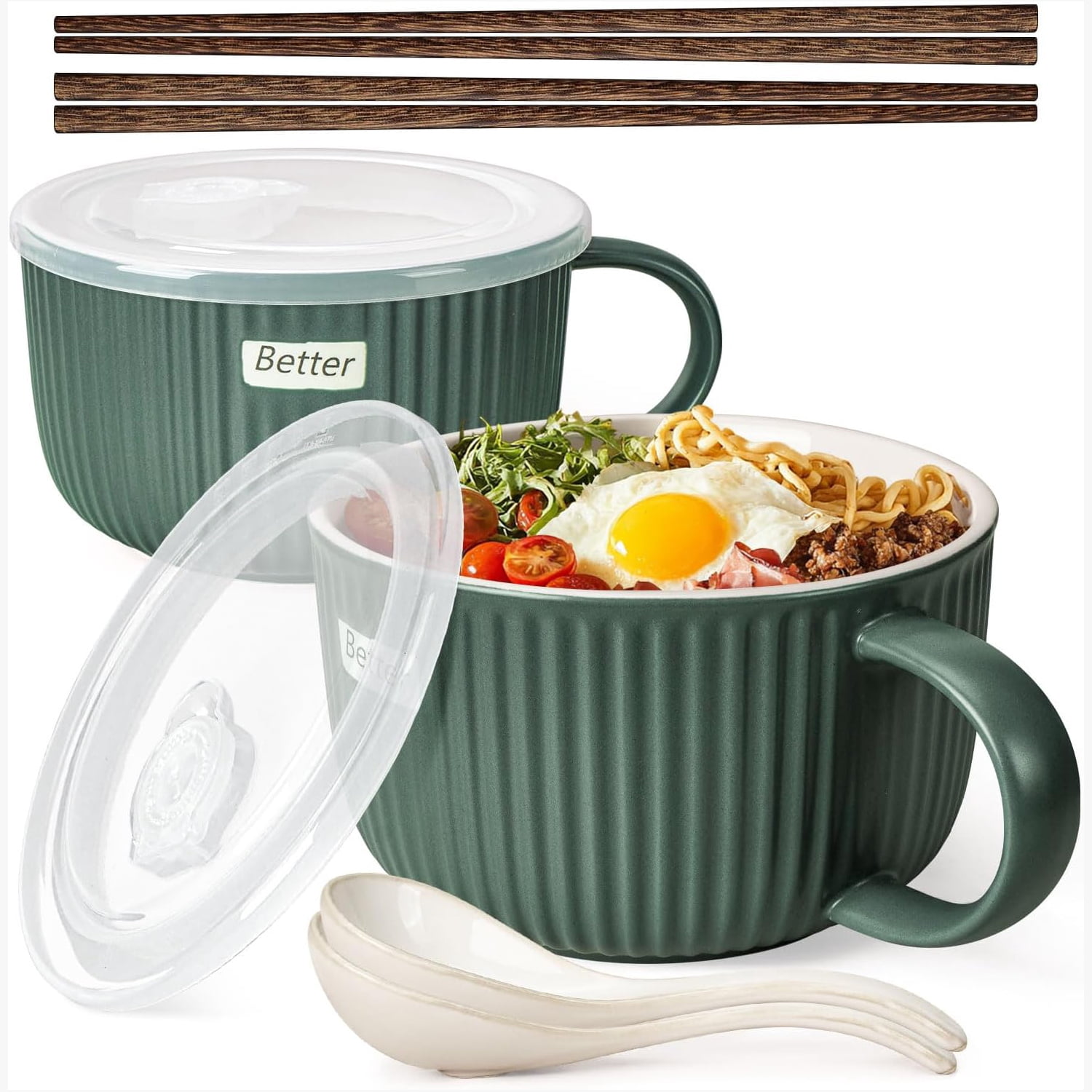 Soup Bowls with Handles, Lids, Spoons & Chopsticks – Large Microwave ...