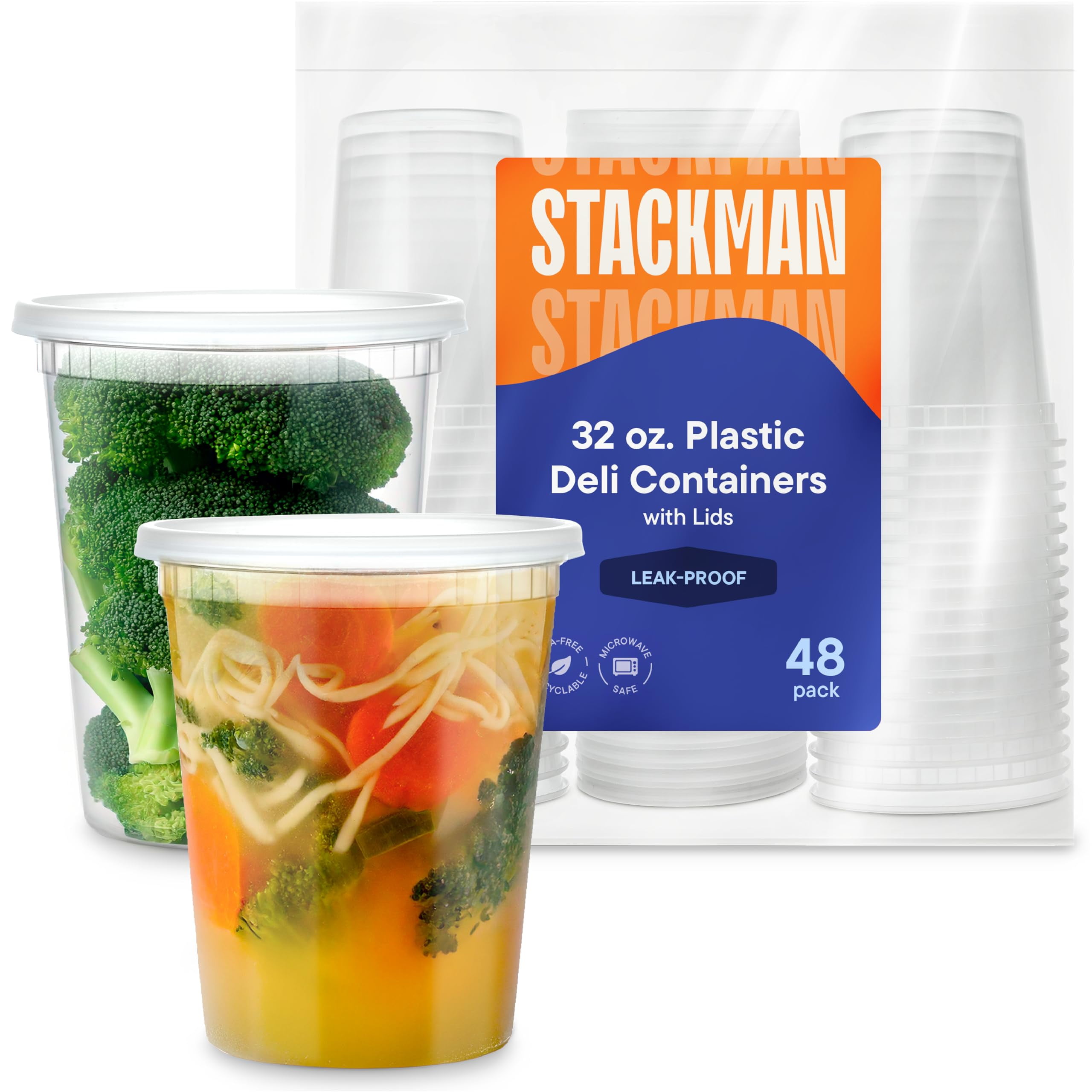 Soup Containers with Lids [48 Sets -32 oz.] Quart Plastic Deli Container - Deli Food Storage ...