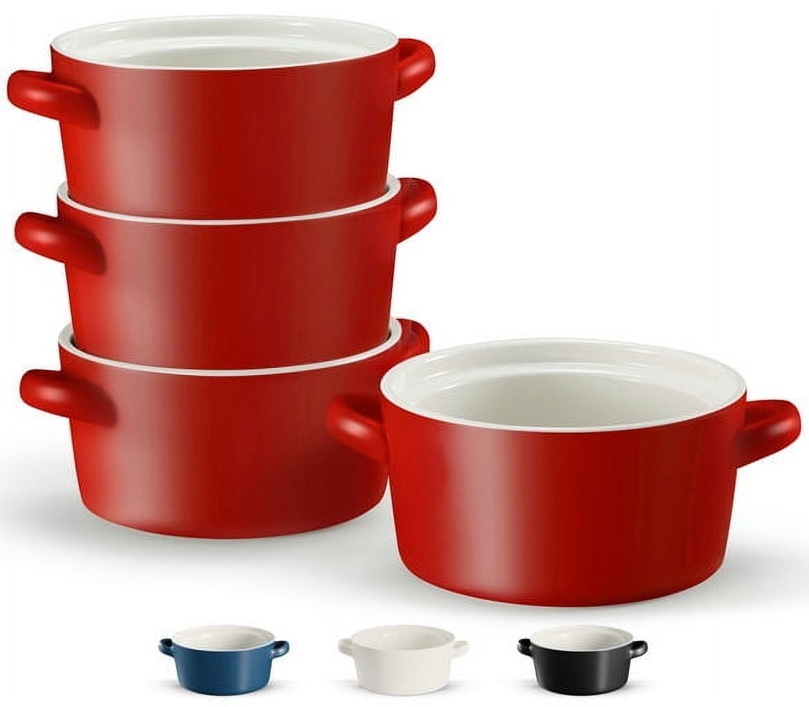 Soup Crocks, Ceramic Stackable Bowls, Set of 4, Red - Walmart.com