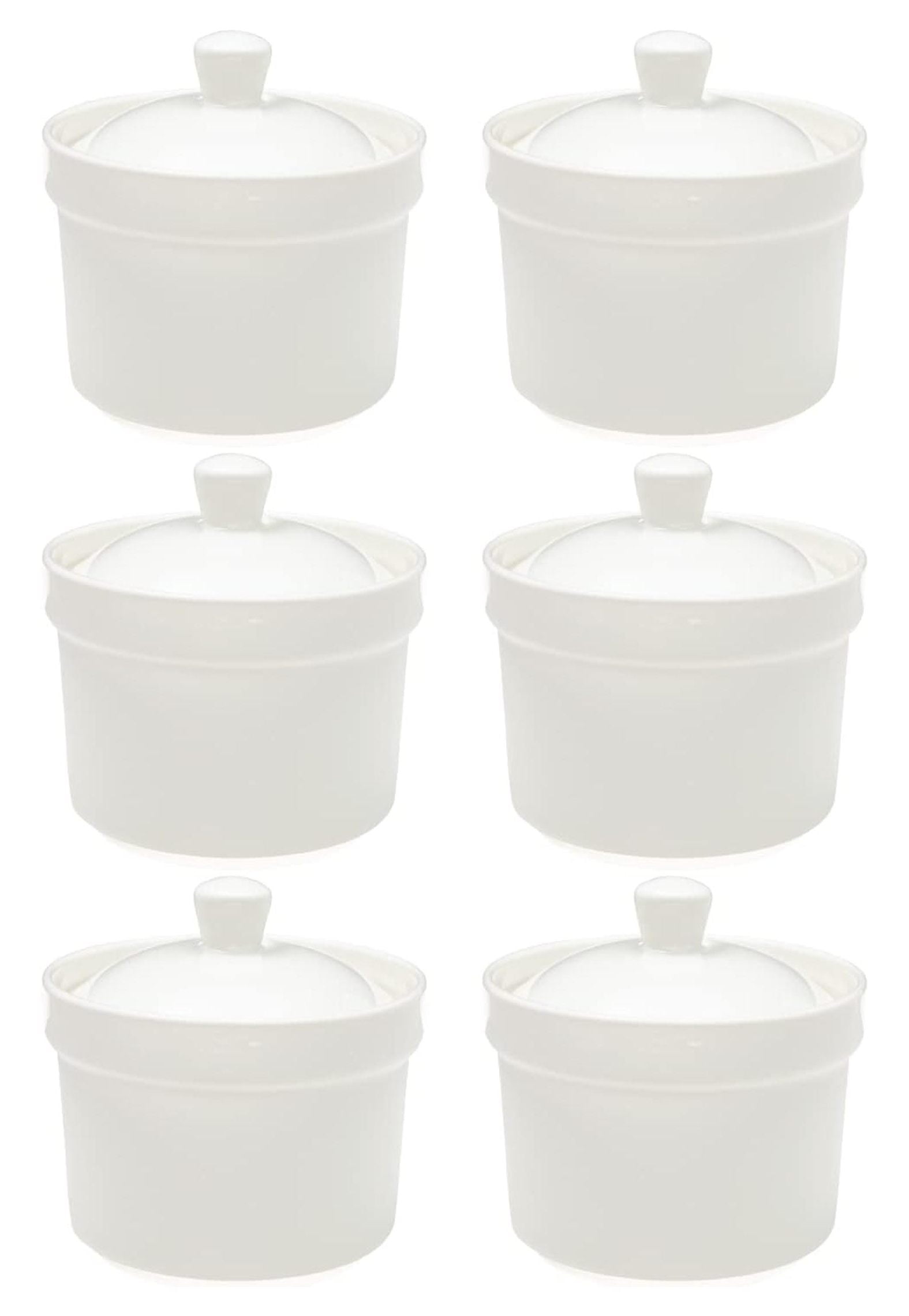 Soup Crocks With Lids, 10 Ounce Modern White Soup Bowl with Cover, Set ...