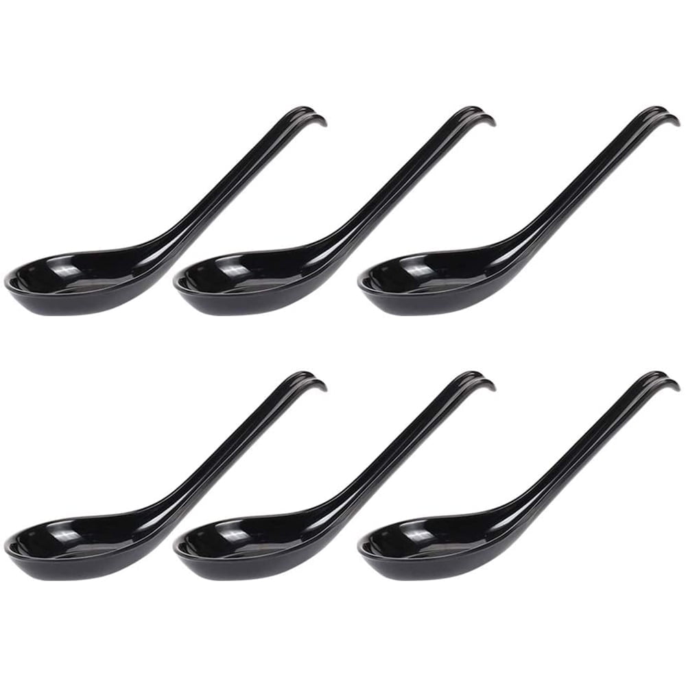 6 Pcs Japanese Style Long Handle Soup Spoons for Restaurants, Black ...