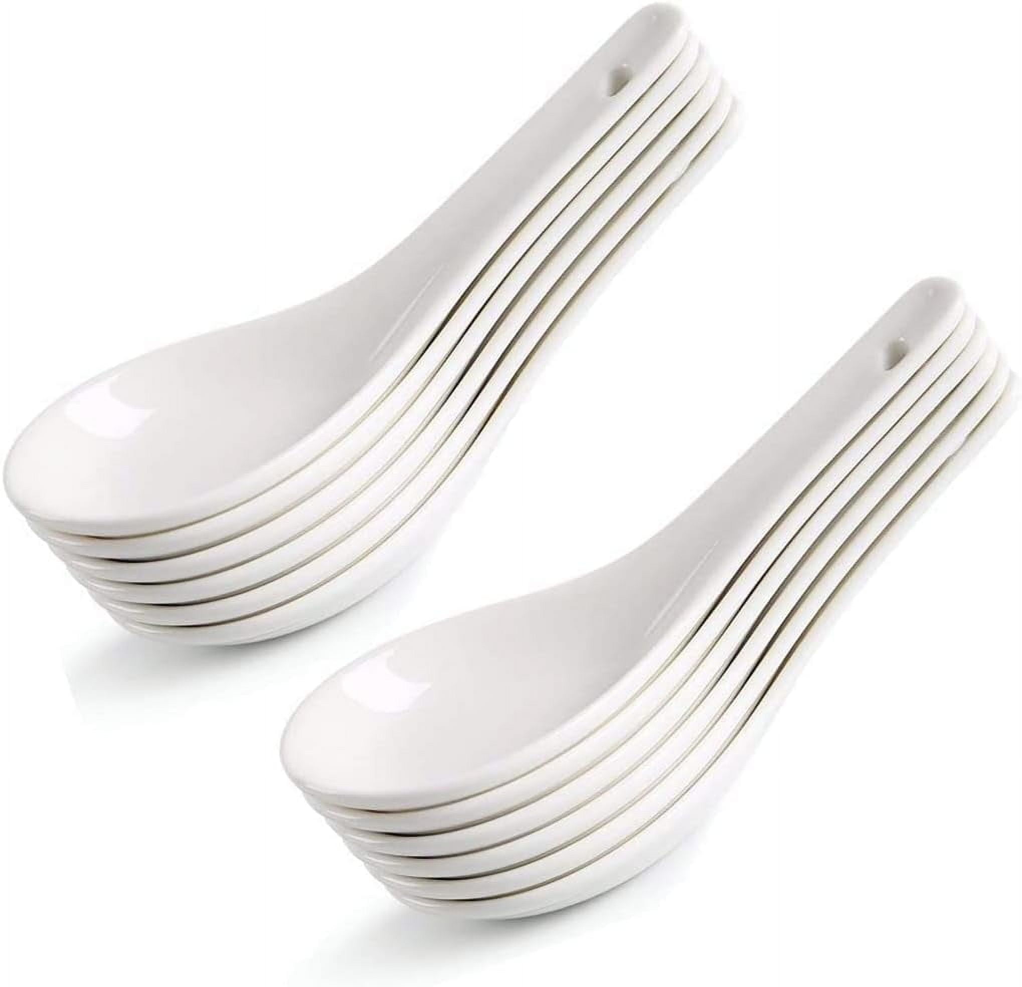 Soup Spoons Set of 6, Asian Ceramic Soup Spoons 5.3" Ramen Spoons ...