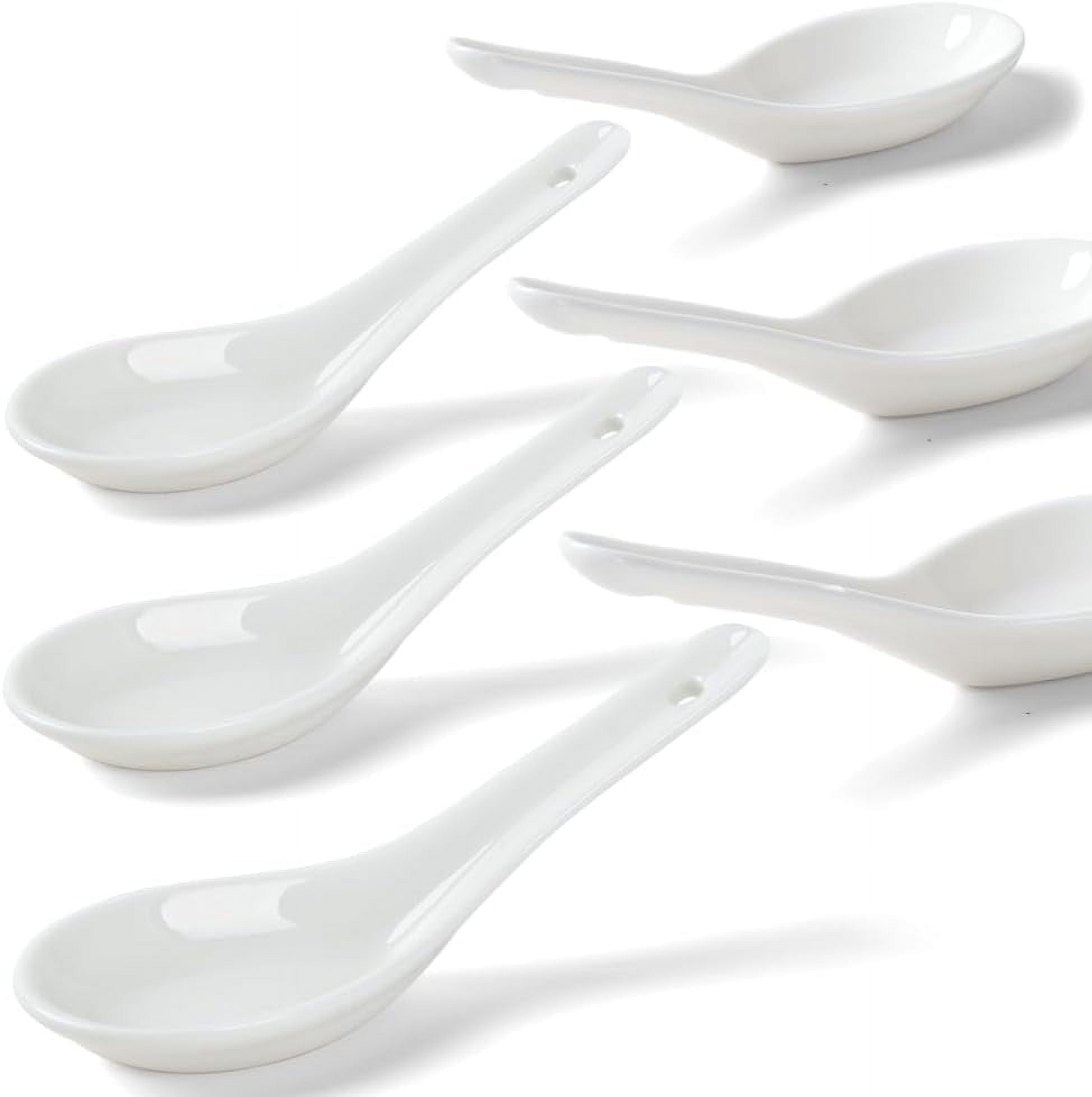 Kiibsot Soup Spoons Set of 6, 5.3-inch Asian Ceramic Wonton Ramen ...
