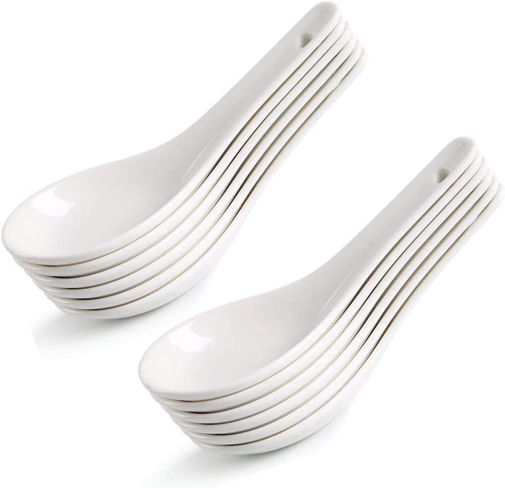Soup Spoons Set of 6, Asian Ceramic Soup Spoons 5.3" Ramen Spoons for ...