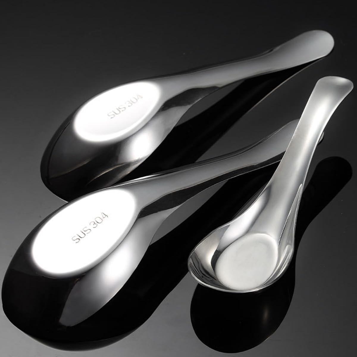 Soup Spoons Set of Steel Dinner Spoons Mirror Polished Soup Spoon Asian ...