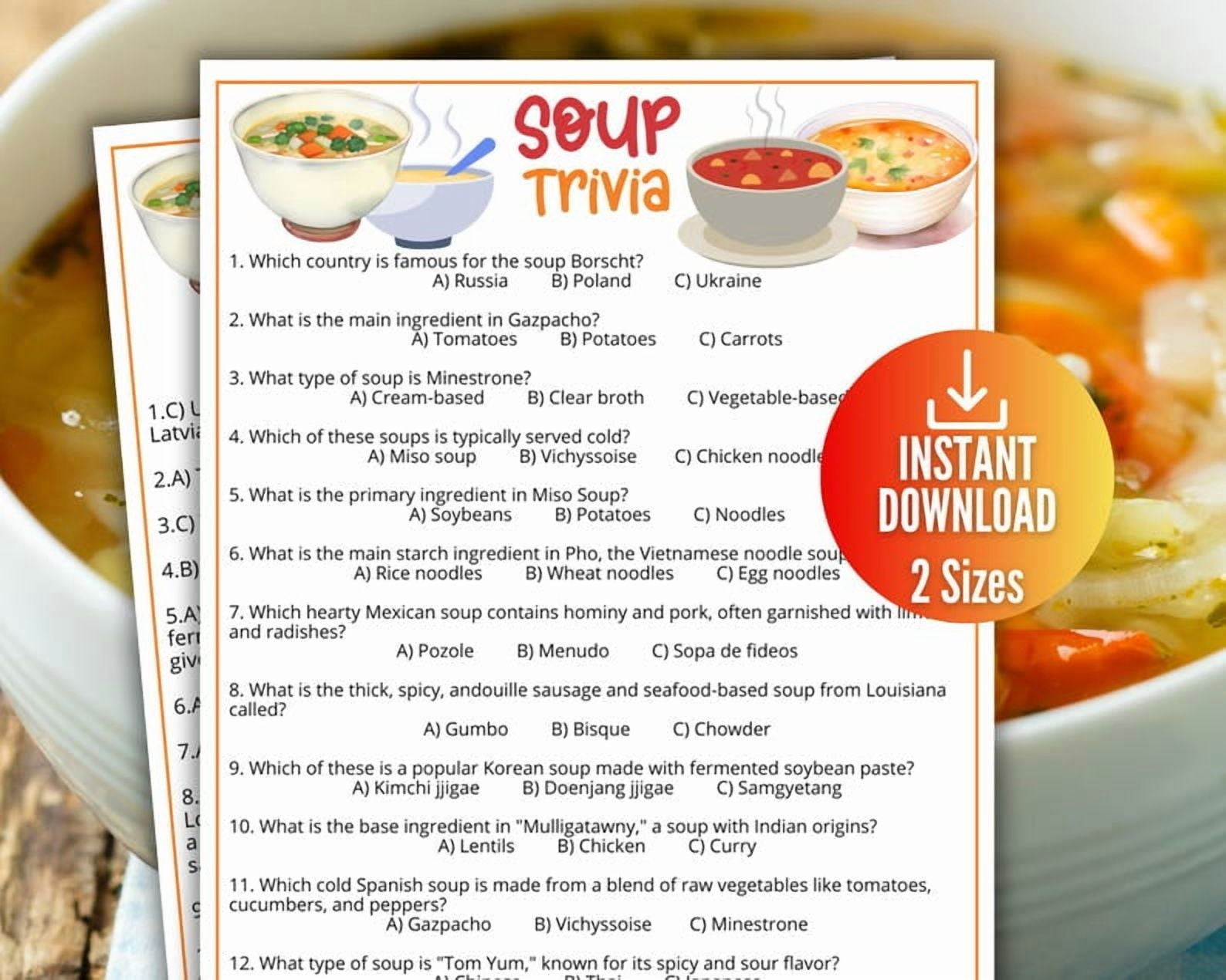 Soup Trivia Game, Printable Cooking Competition Activity, Soup Bar ...