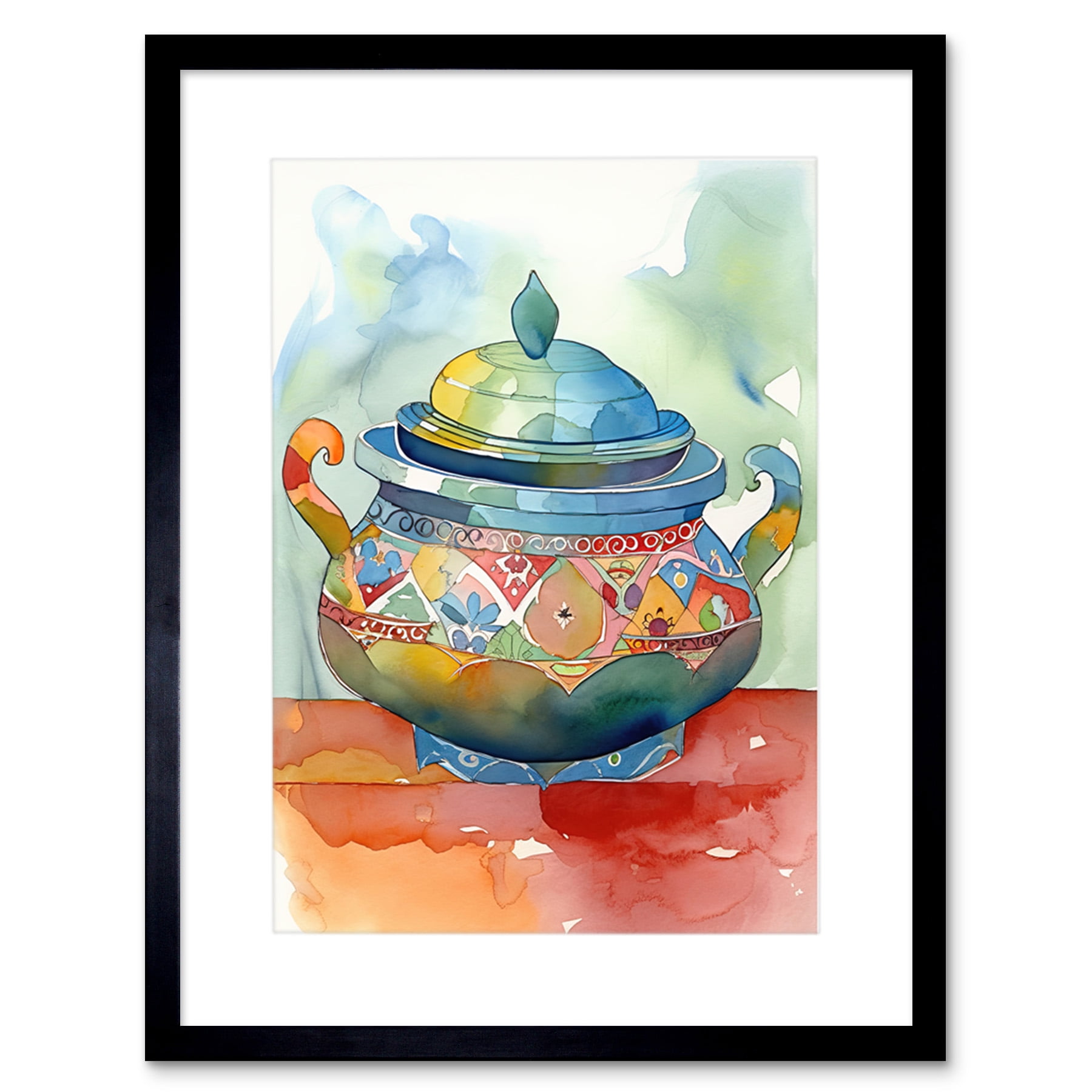 Soup Tureen With Patterns Folk Art Artwork Framed Print Wall Art 9X7 ...
