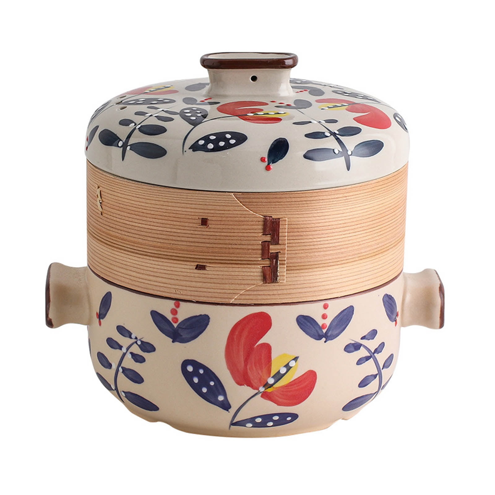 Soup pot, ceramic casserole with steamer, 2.5L kitchen cooking saucepan ...
