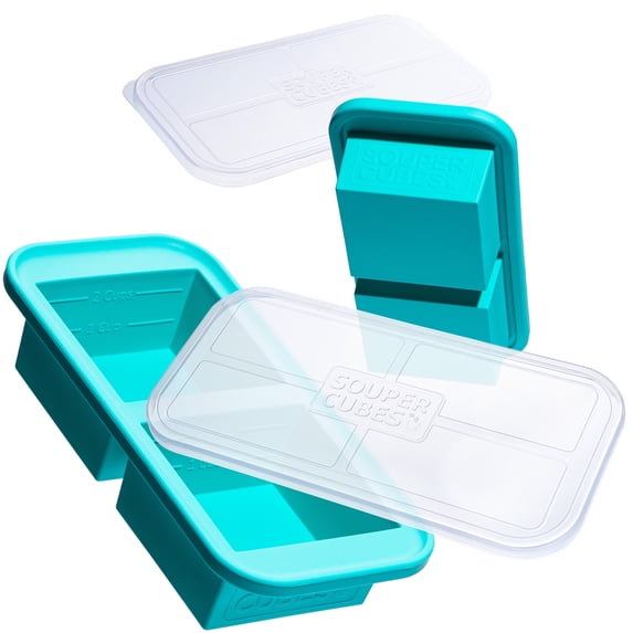 Souper Cubes, Freezing Trays with Lid, 2-Cup Silicone Mold, Aqua ...