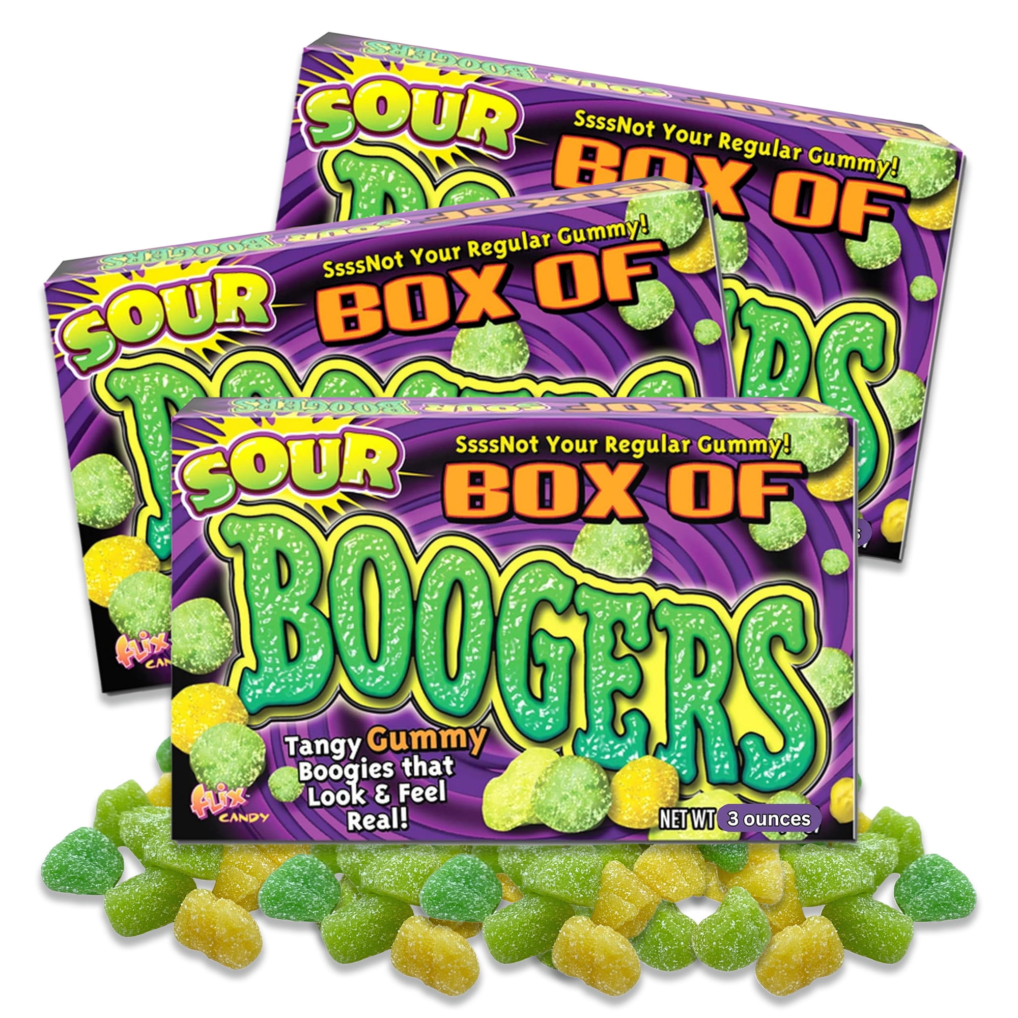 Sour Box of Booger Gummies, Tangy Gummy Candy Boogers Movie Theater Box ...