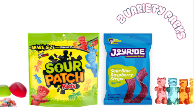 Sour Candy Variety Pack, JOYRIDE Blue Raspberry Gummy Strips 3.5 oz ...