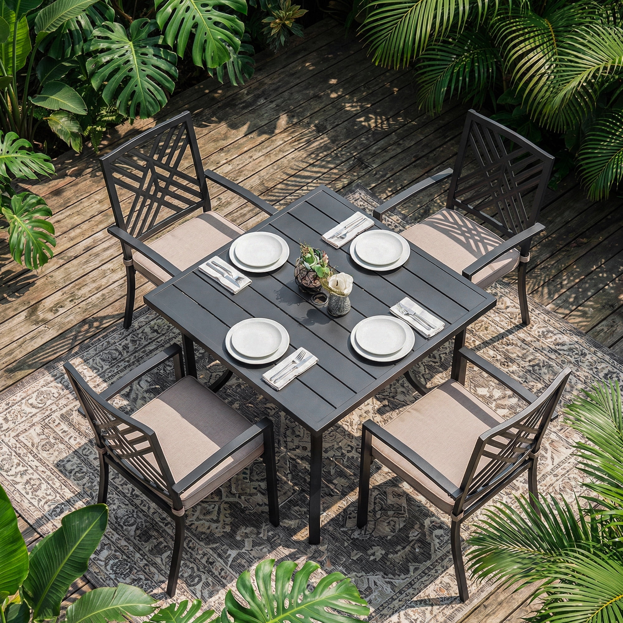 Sour Citrus Outdoor Dining Table and 4 Metal Chair Set Metal Dining ...