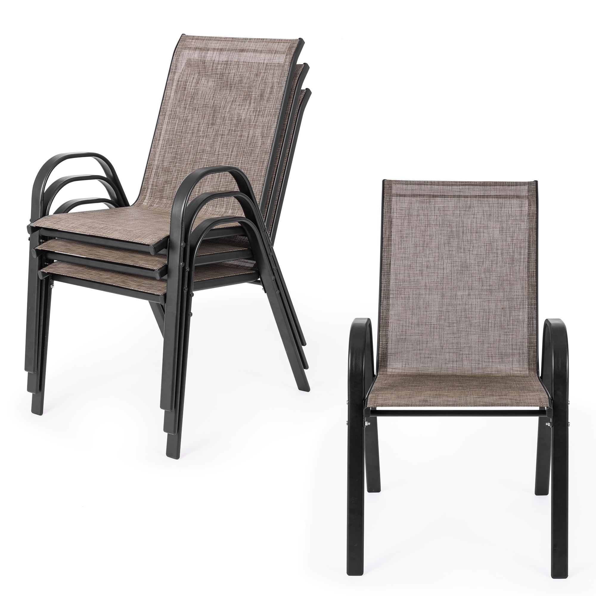 Sour Citrus Stackable Patio Chairs Set of 4, Textilene Iron Outdoor ...