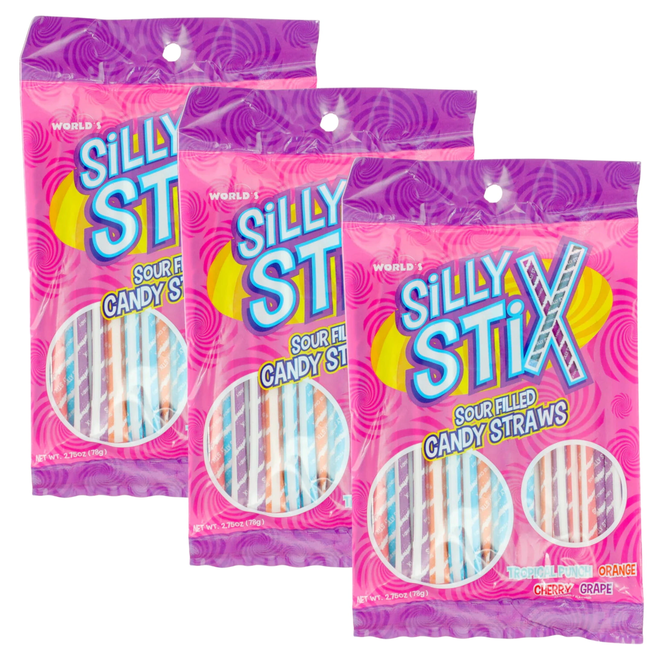 Sour Filled Candy Straws 2.75oz Tropical Punch Orange Cherry Grape ...