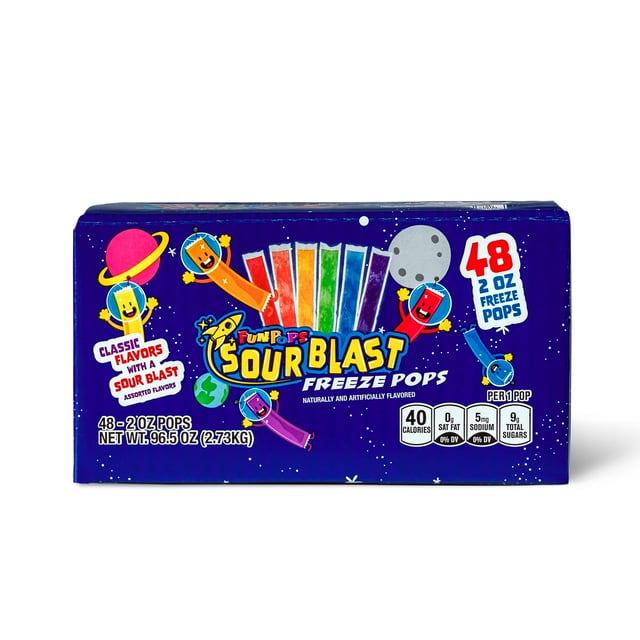 FunPops Sour Blast Freeze Pops, Variety Pack, 2 oz, 48 Count Box ...