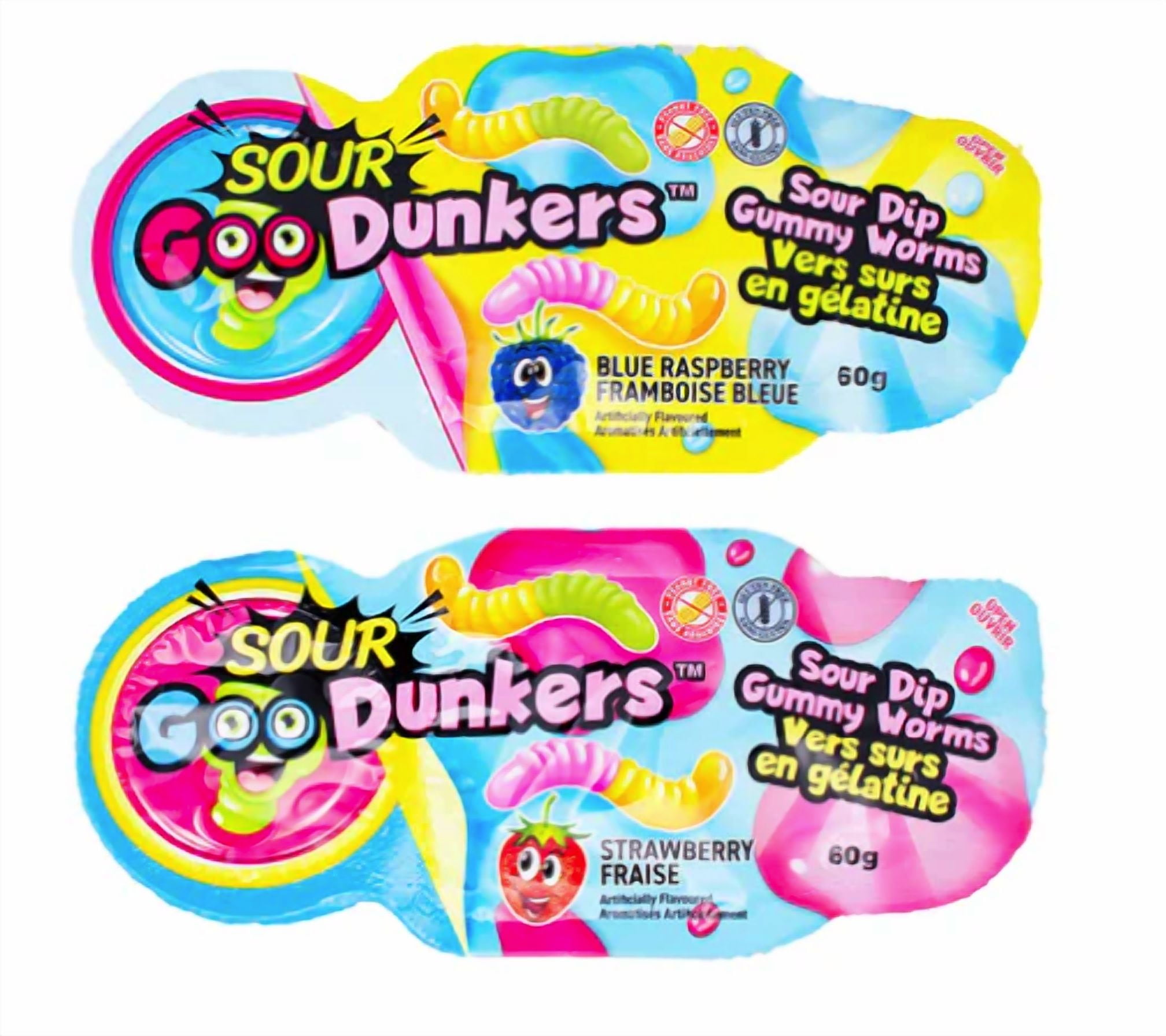 Sour Goo Dunkers Sour Dip Gummy Worms Blue Raspberry Strawberry ...