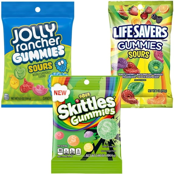Sour Gummies Variety 3 Pack (Sour Skittles 5.8 Oz, Jolly Rancher Sours ...