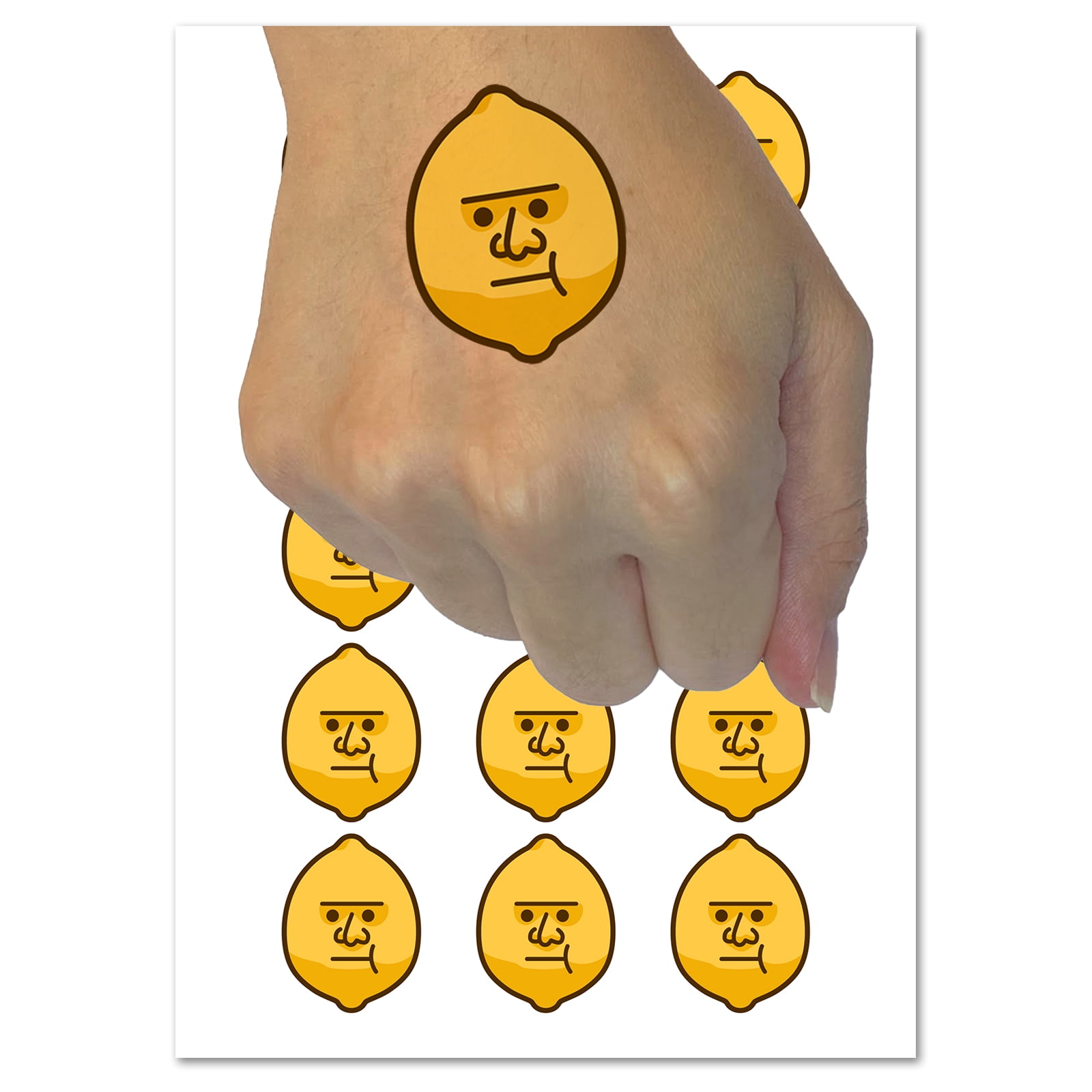 Sour Lemon Head Face Funny Water Resistant Temporary Tattoo Set Fake ...
