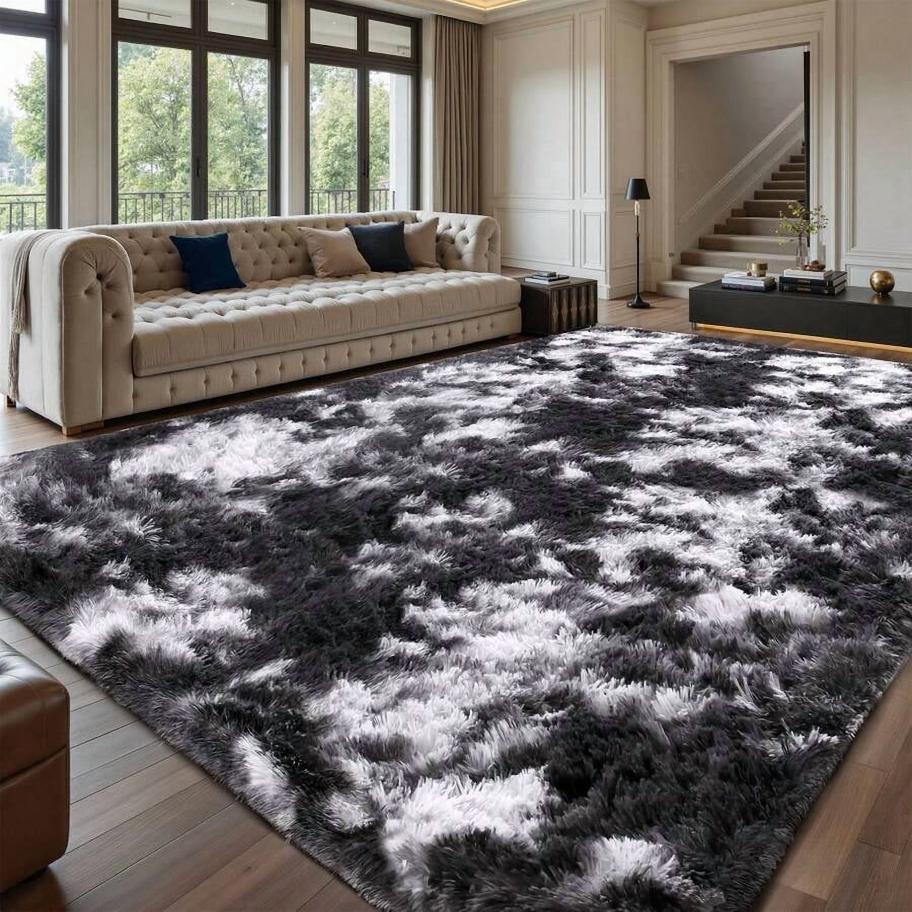 Sour Lemon Large Fluffy Rugs for Room Decor - Non-Slip, Washable Modern ...
