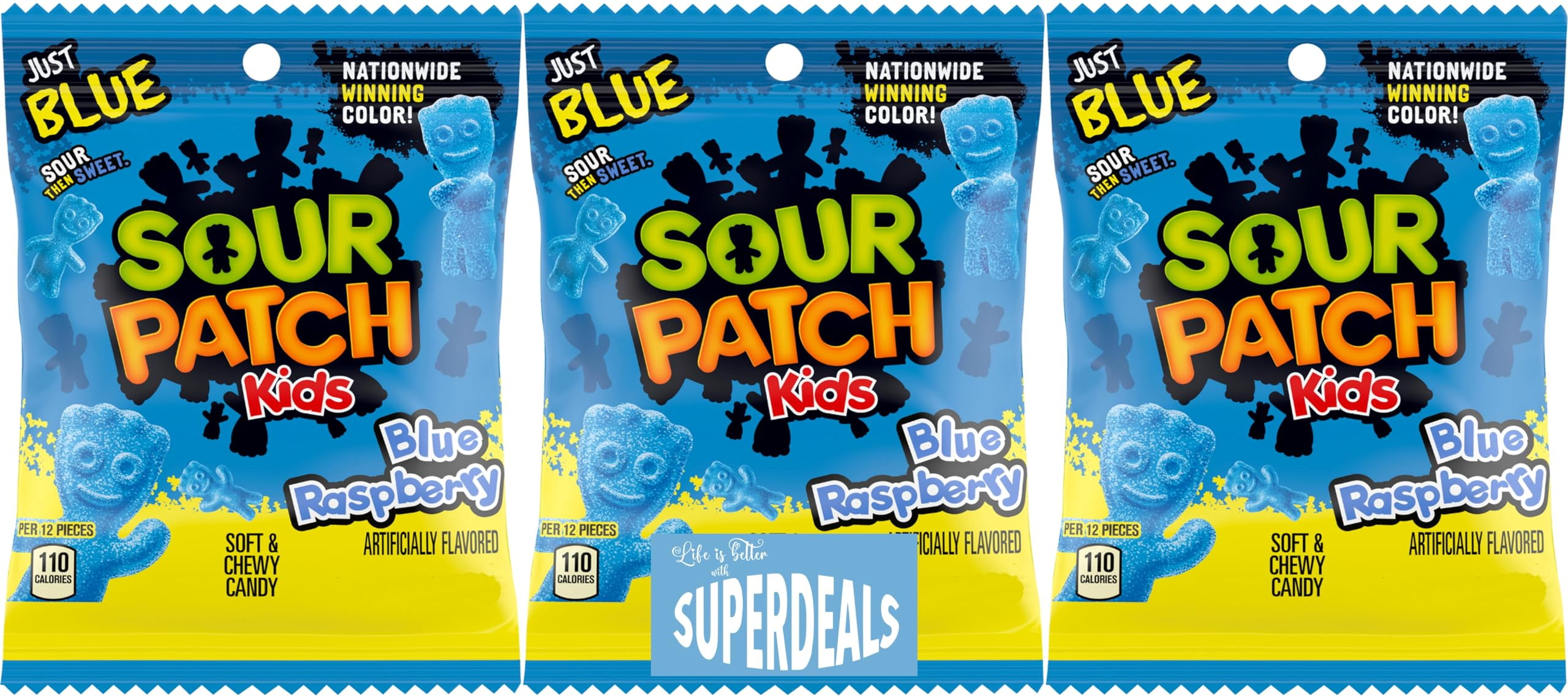 Sour Patch Kids (Pack of 3) Soft and Chewy Candy bundled by SUPERDEALS with Mystery Gift (8 oz ...