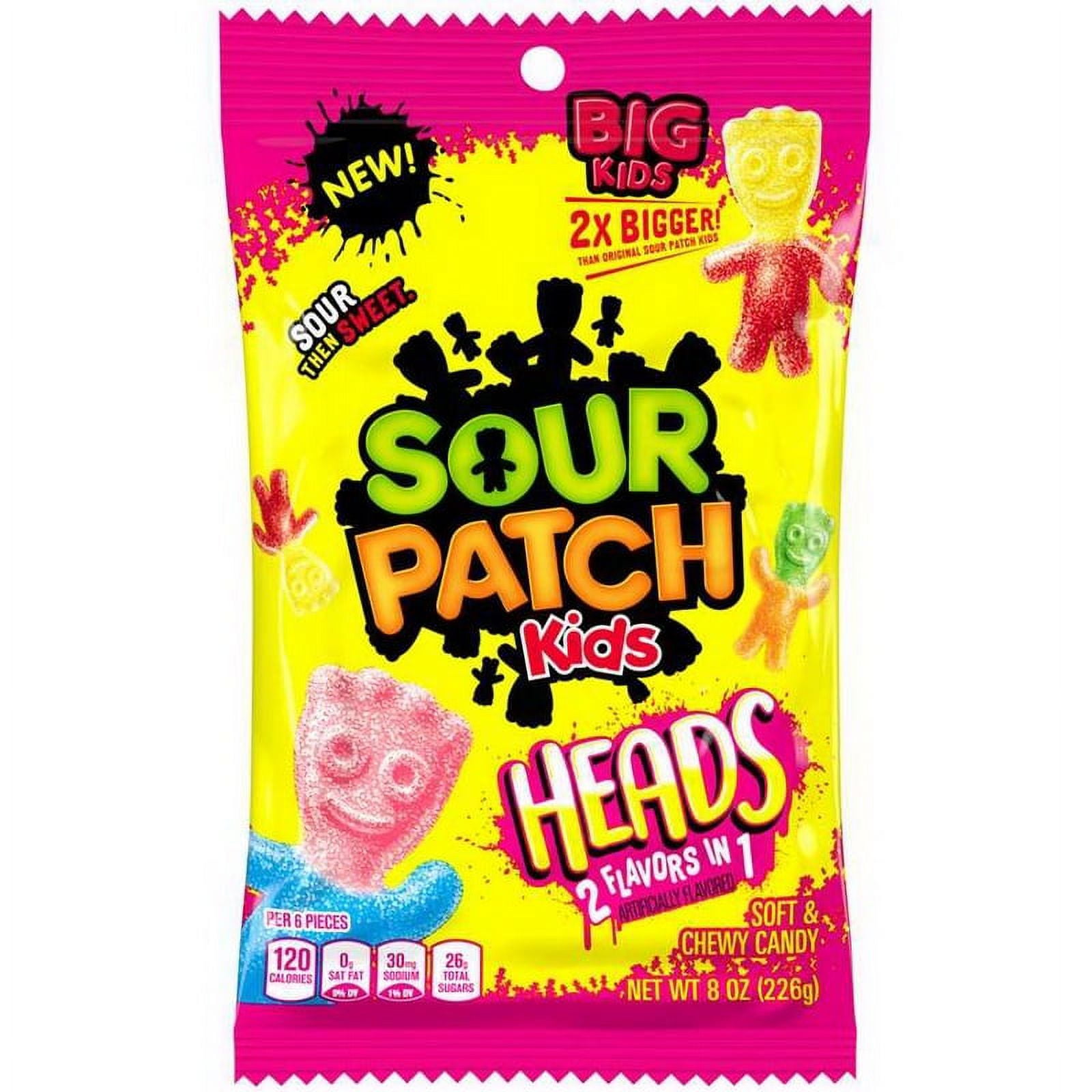 Sour Patch Kids Heads Soft Candy Peg Bag, 8 Ounce, 12 Packs Per Case ...