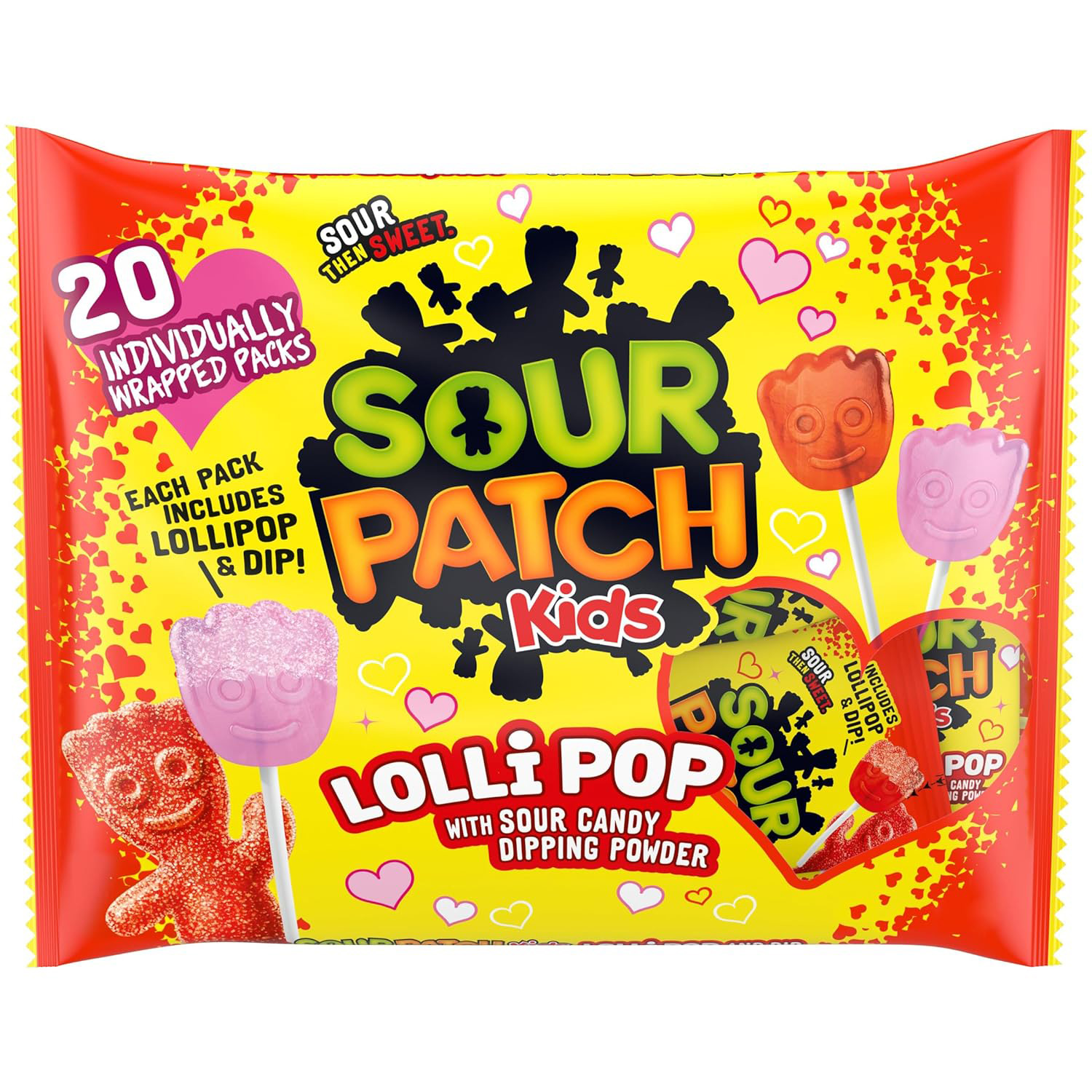Sour Patch Kids Valentine Lollipop with Dipping Powder 10.58 oz. Bag ...