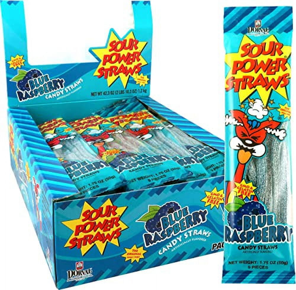 Sour Power Candy Straws, Blue Raspberry Flavor, 1.75 Ounce, Pack of 24 ...